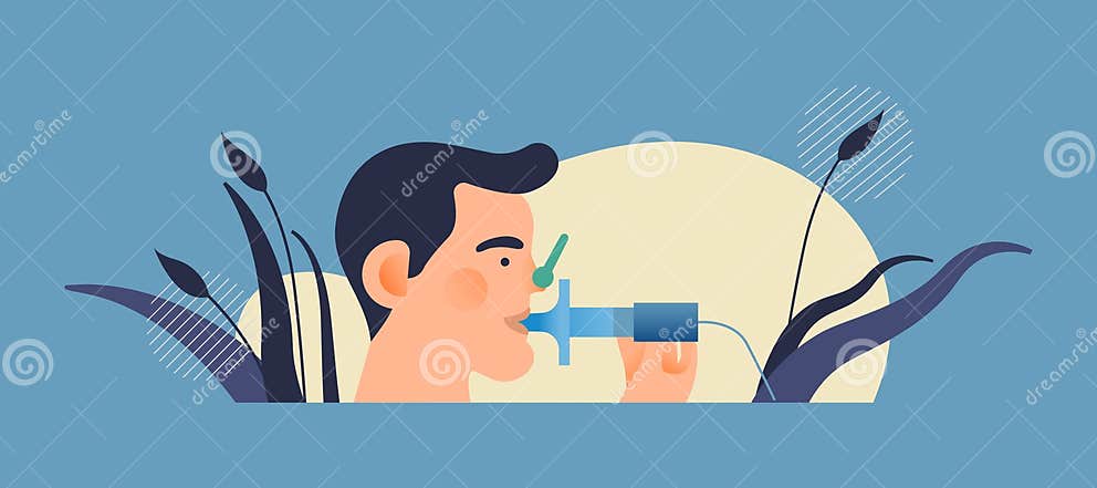 Young Male Doing Pulmonary Function Test on Abstract Background. Lung ...