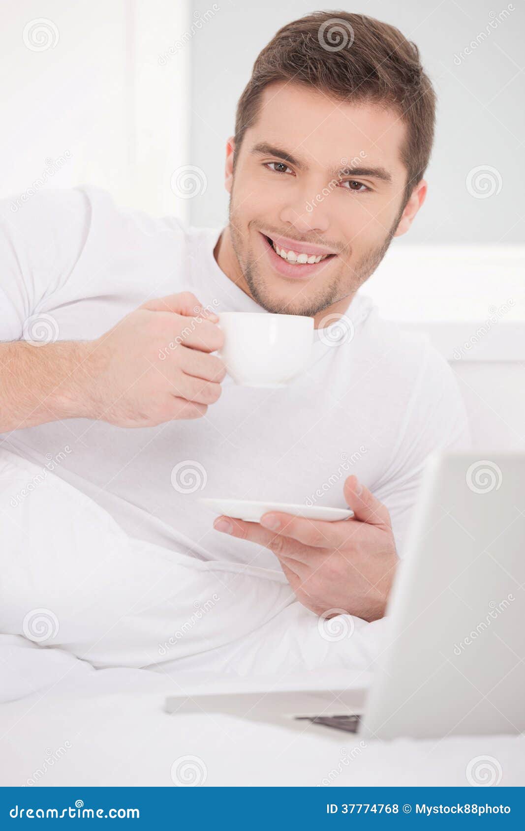 Young Male Drinking Morning Coffee. Stock Photo - Image of college ...