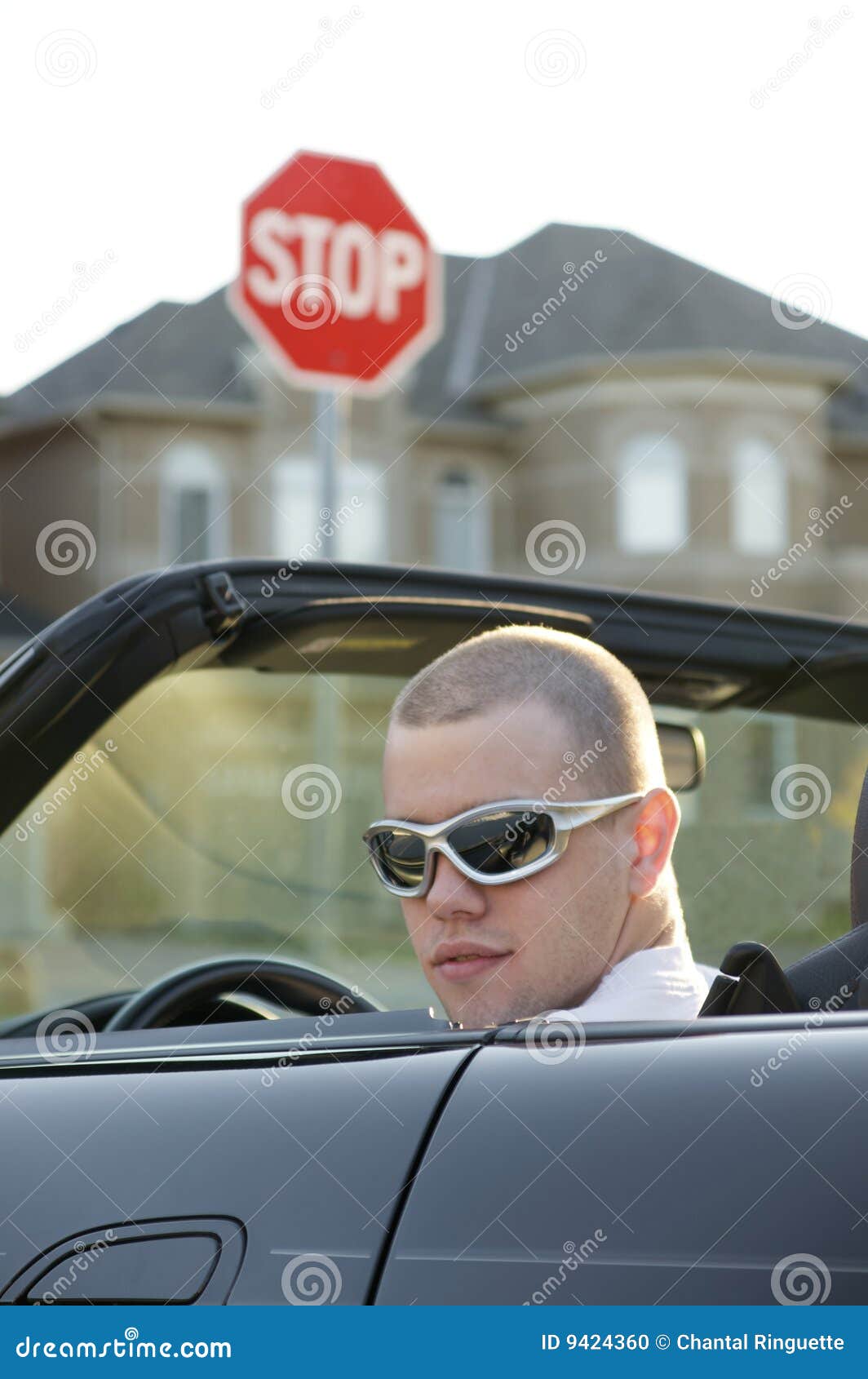 Young Male Driver at Stop Sign Stock Photo - Image of teenager ...