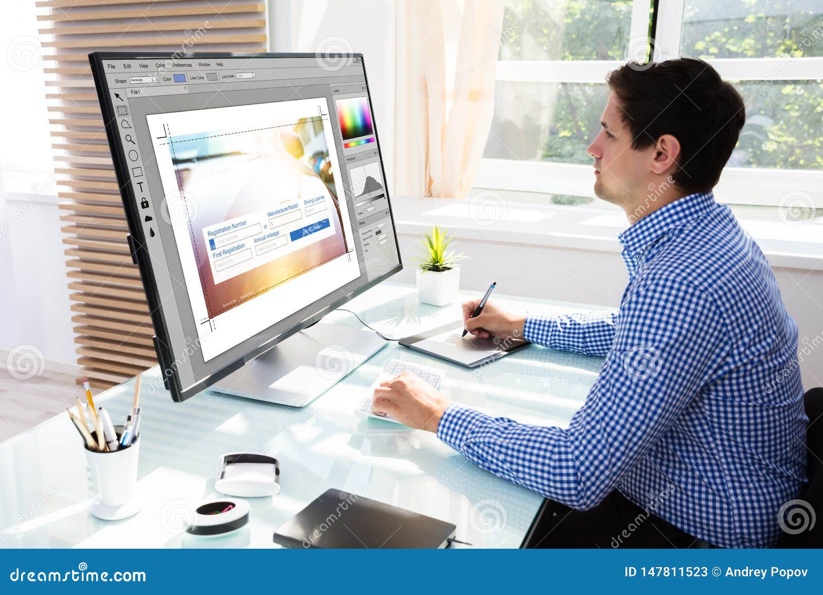 Editor Using Graphic Tablet while Working on Computer Stock Image ...