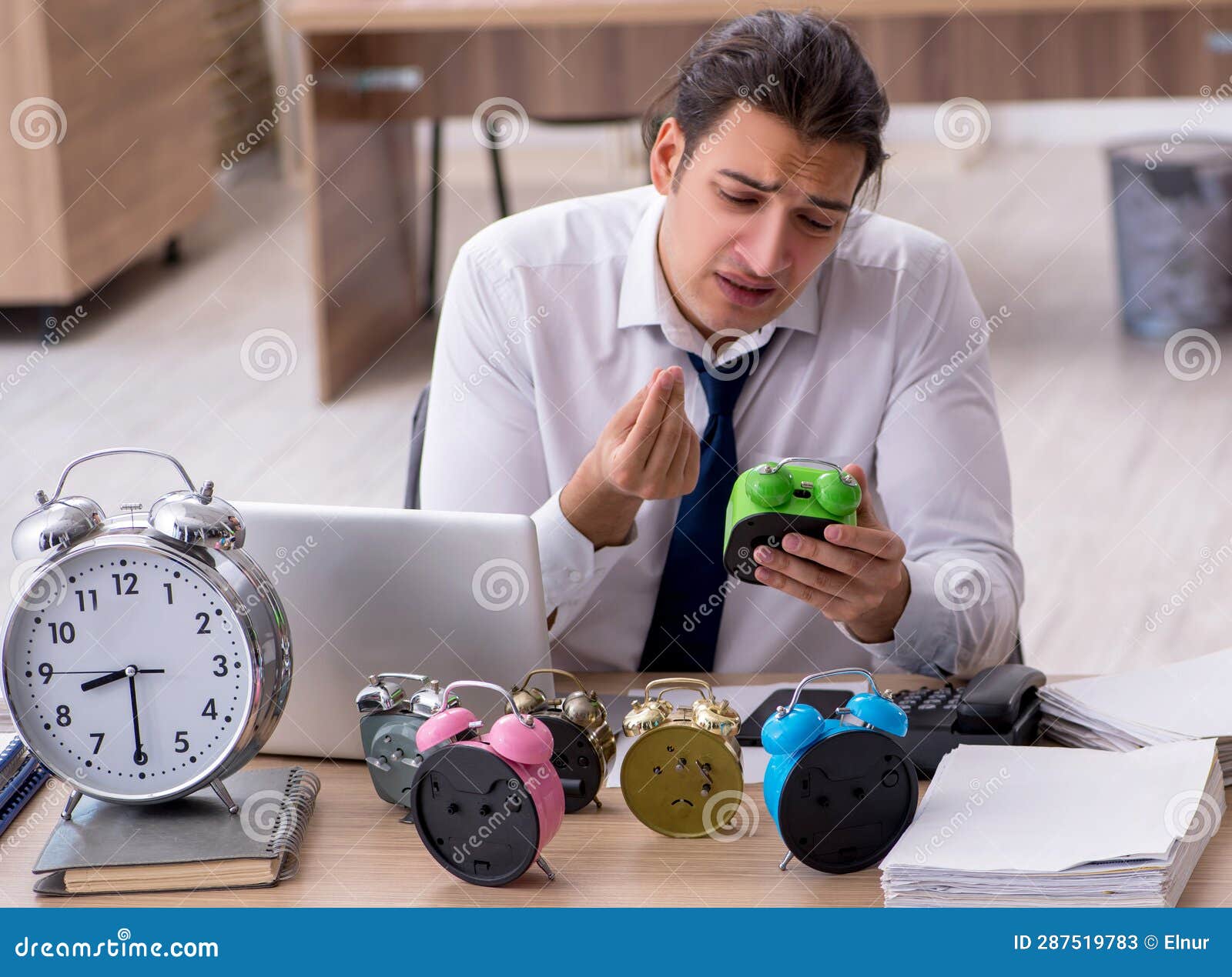 Young Male Employee Afraid of Missing Deadline at Workplace Stock Image ...