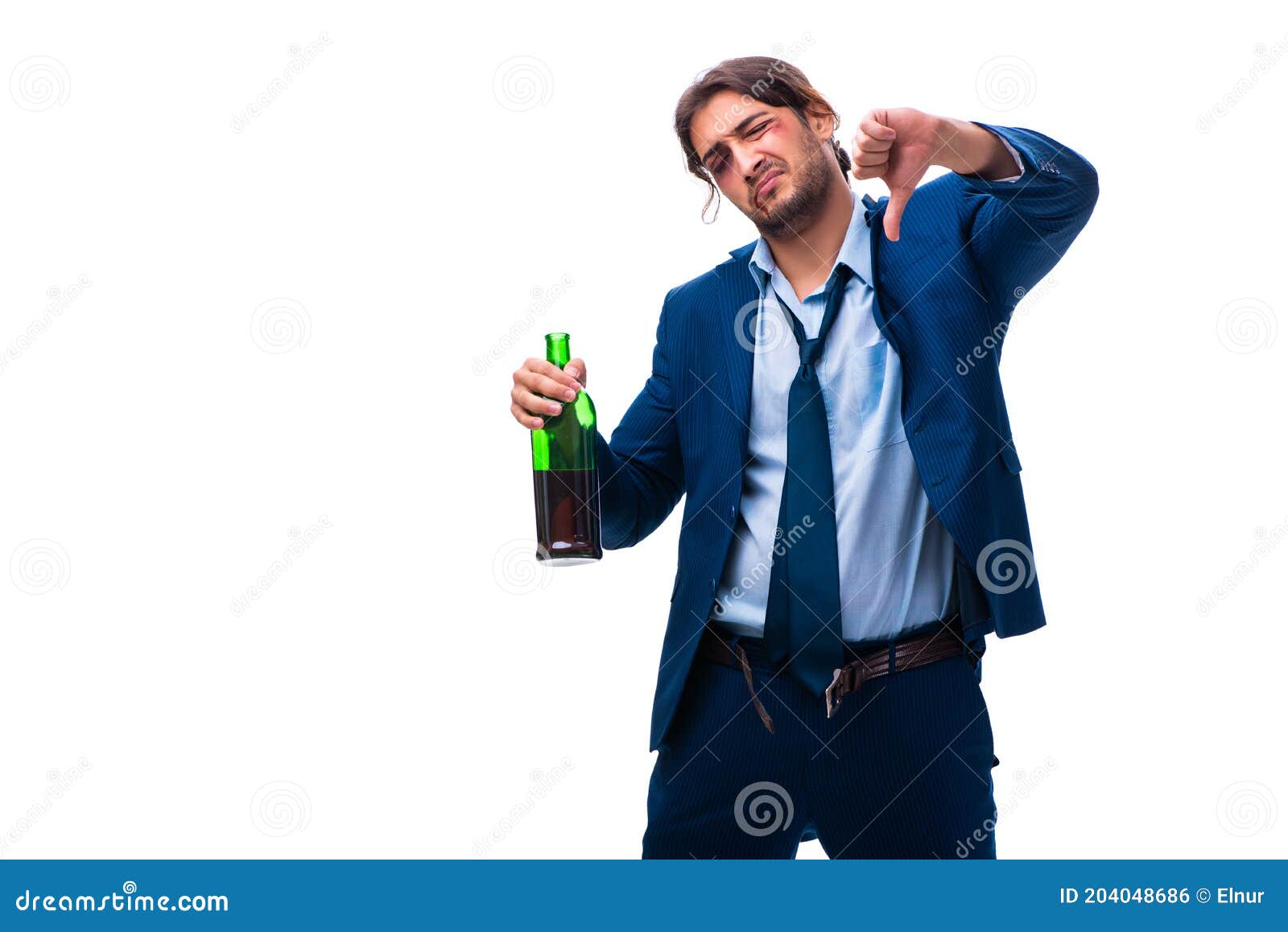 Young Male Employee Alcoholic Isolated on White Stock Photo - Image of ...