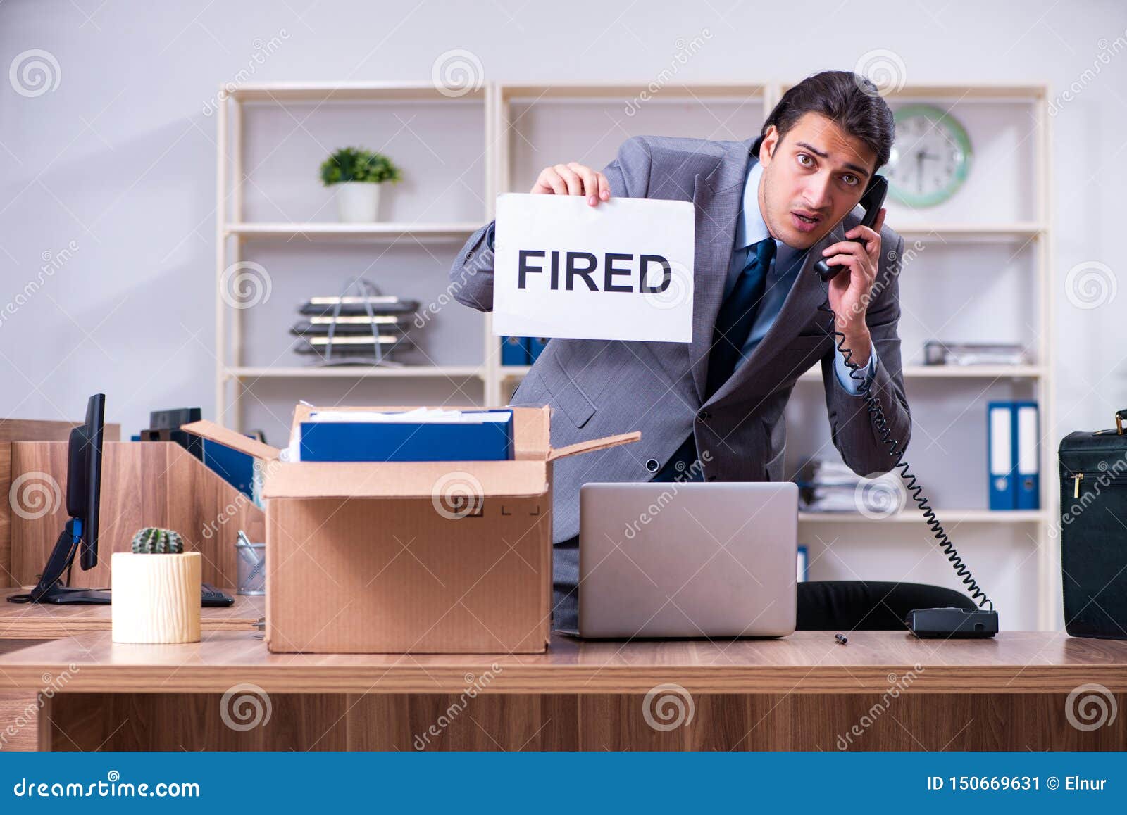 The Young Male Employee Being Fired from His Work Stock Image - Image ...