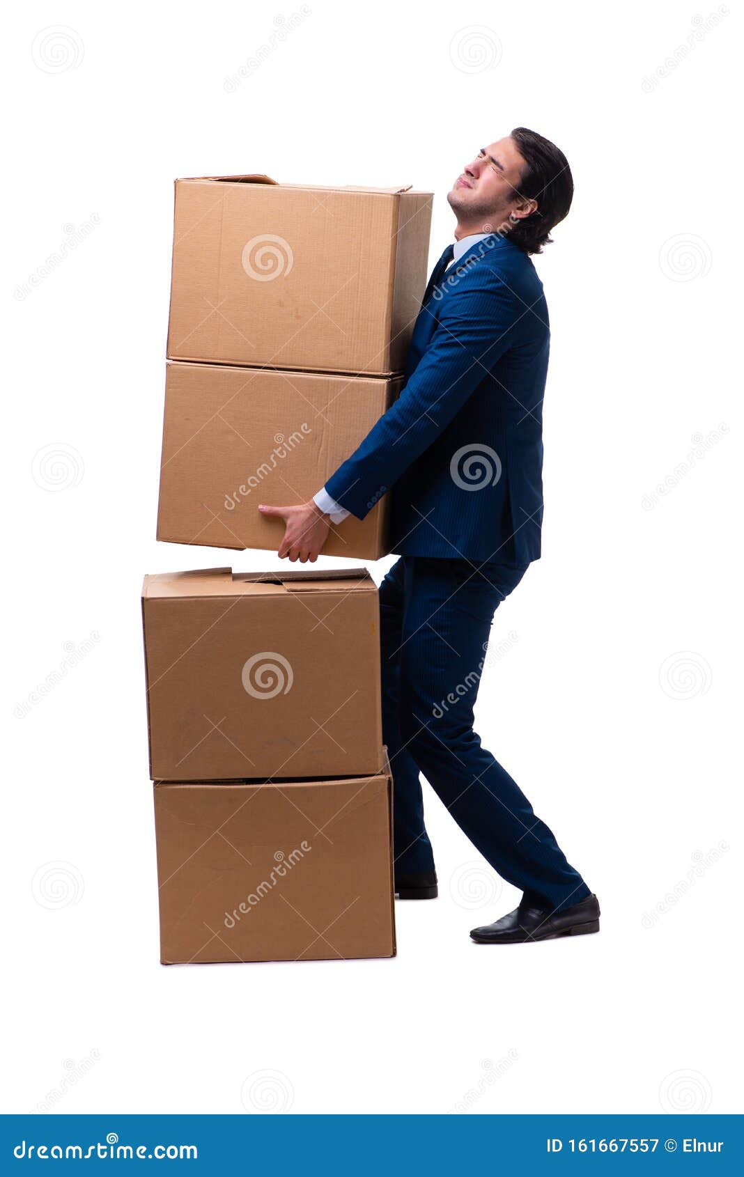 Young Male Employee with Boxes Isolated on White Stock Image - Image of ...