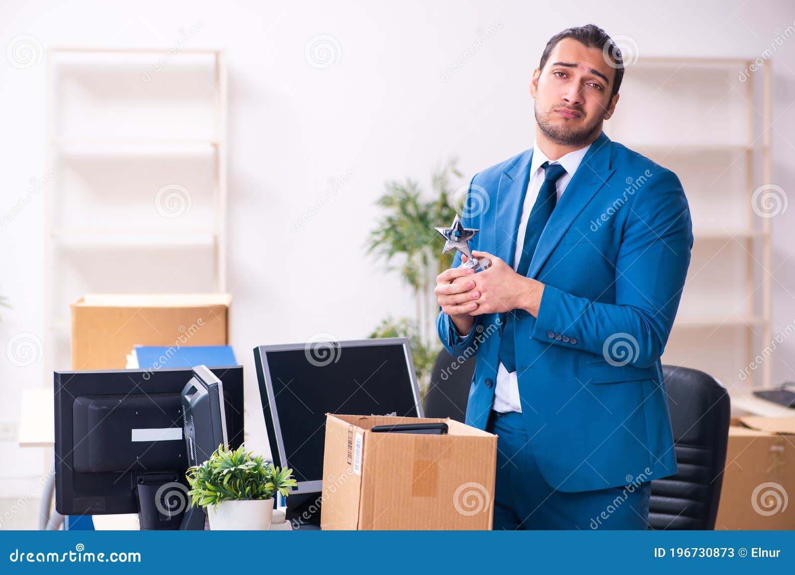 Young Male Employee in Moving Concept Stock Image - Image of dismissed ...