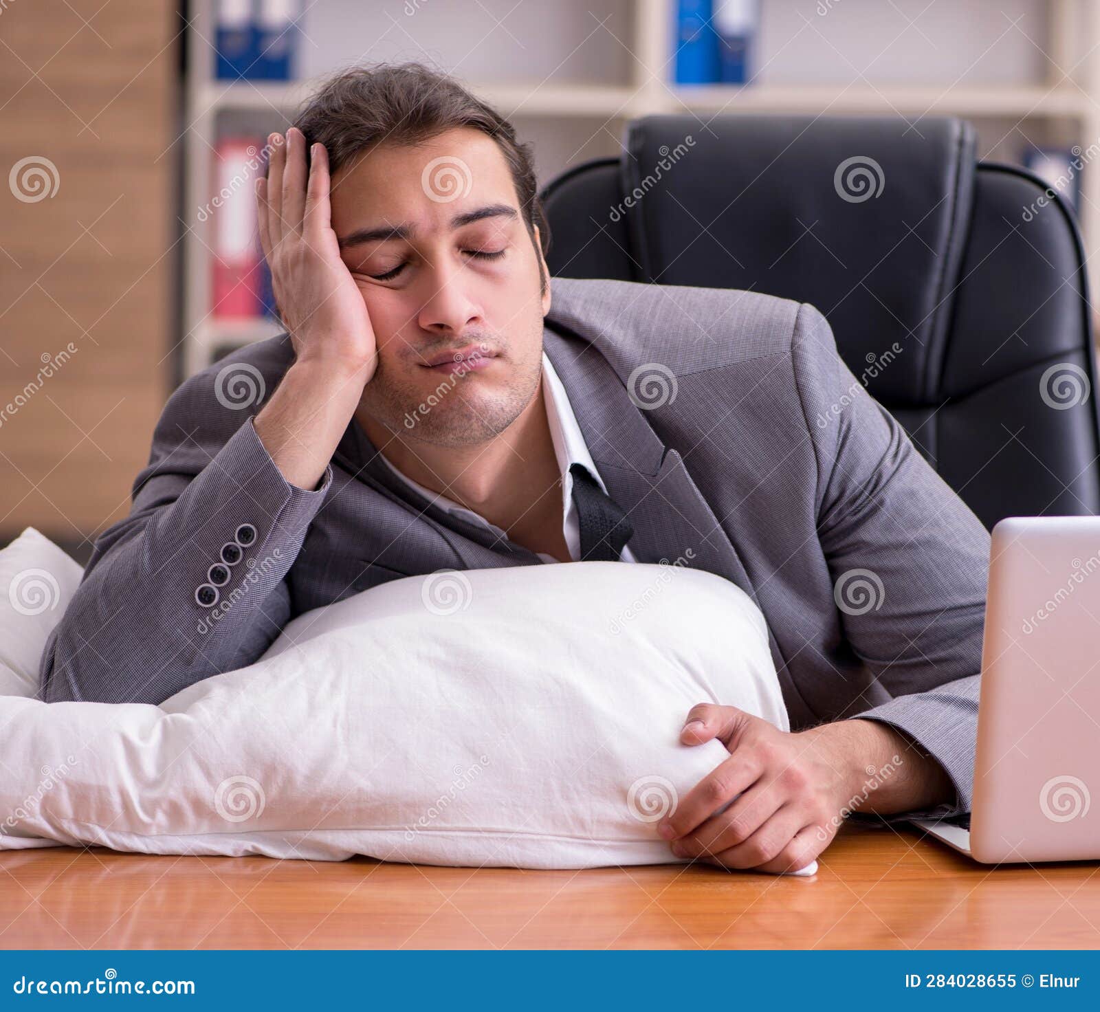 Young Male Employee Sleeping at Workplace Stock Image - Image of night ...