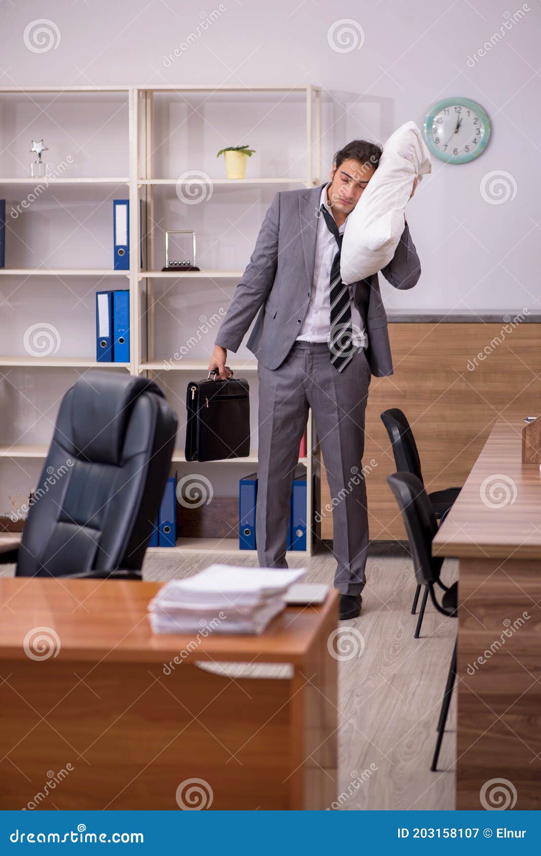 Young Male Employee Sleeping at Workplace Stock Image - Image of ...