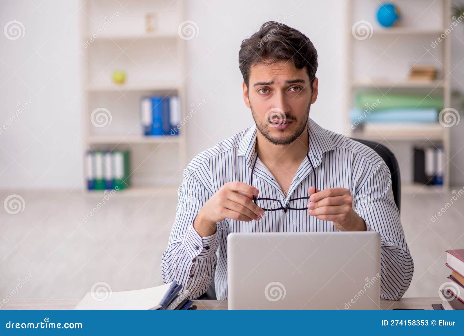 Young Male Employee Student Working in the Office Stock Image - Image ...