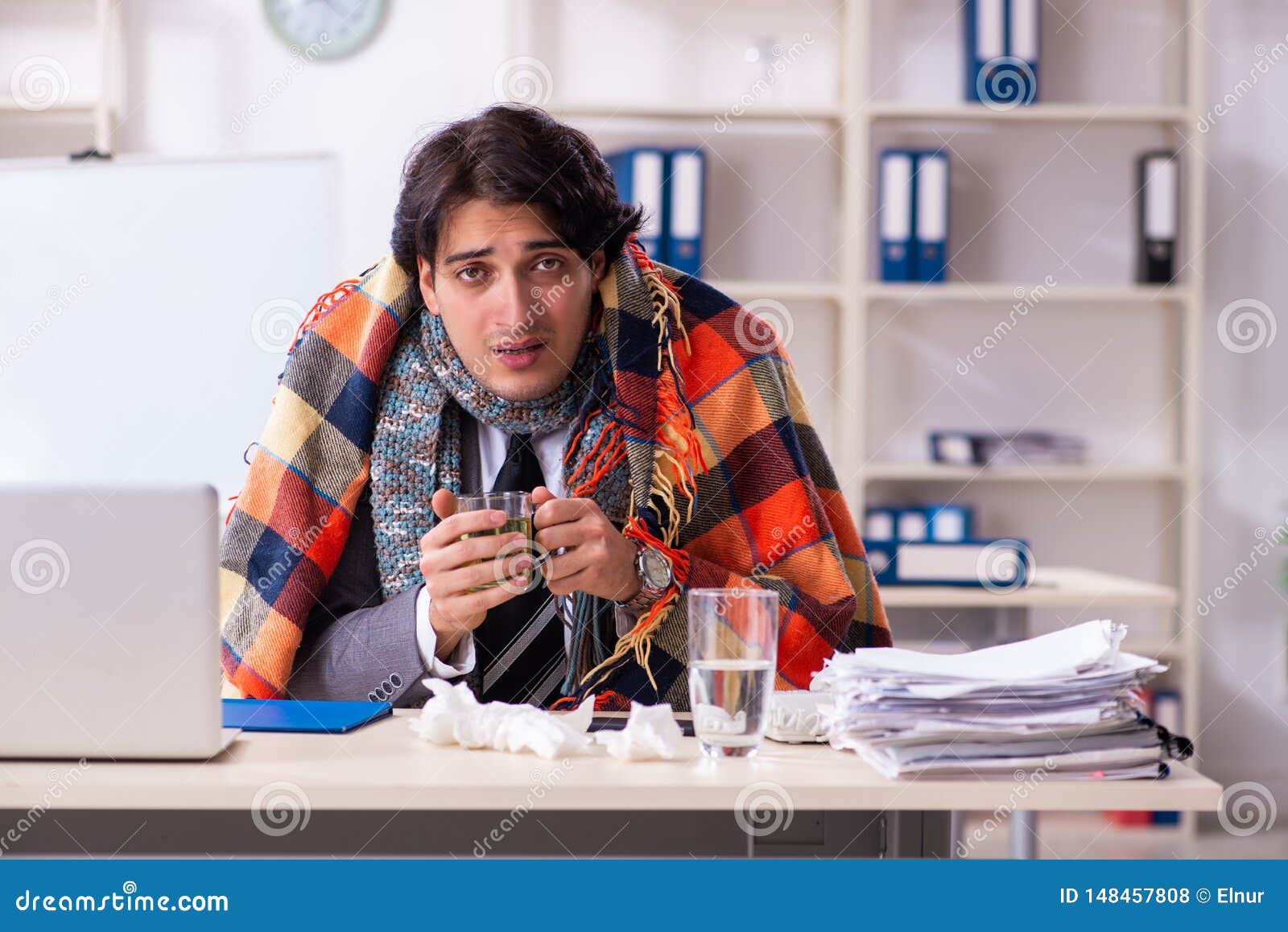 The Young Male Employee Suffering at Workplace Stock Photo - Image of ...