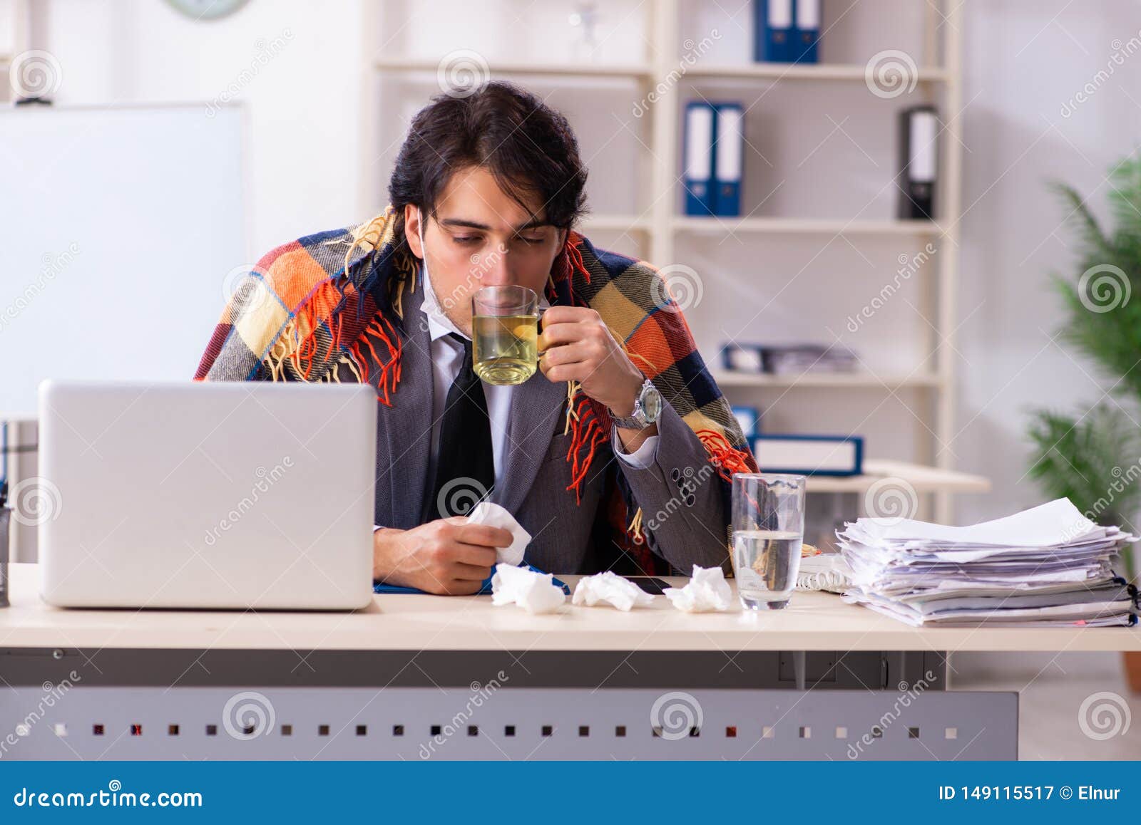 The Young Male Employee Suffering at Workplace Stock Image - Image of ...