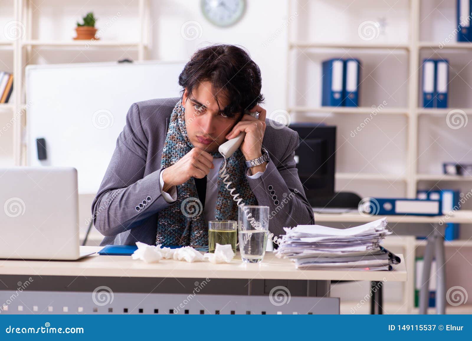 The Young Male Employee Suffering at Workplace Stock Image - Image of ...