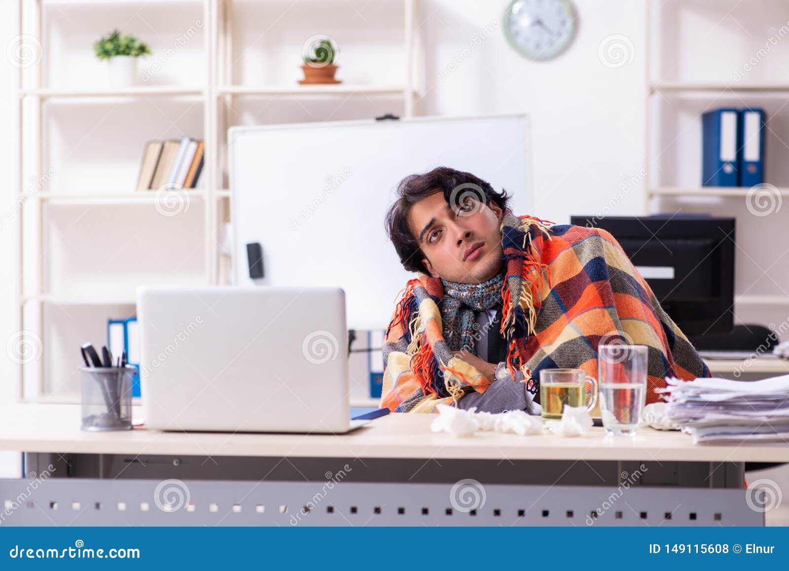 The Young Male Employee Suffering at Workplace Stock Photo - Image of ...