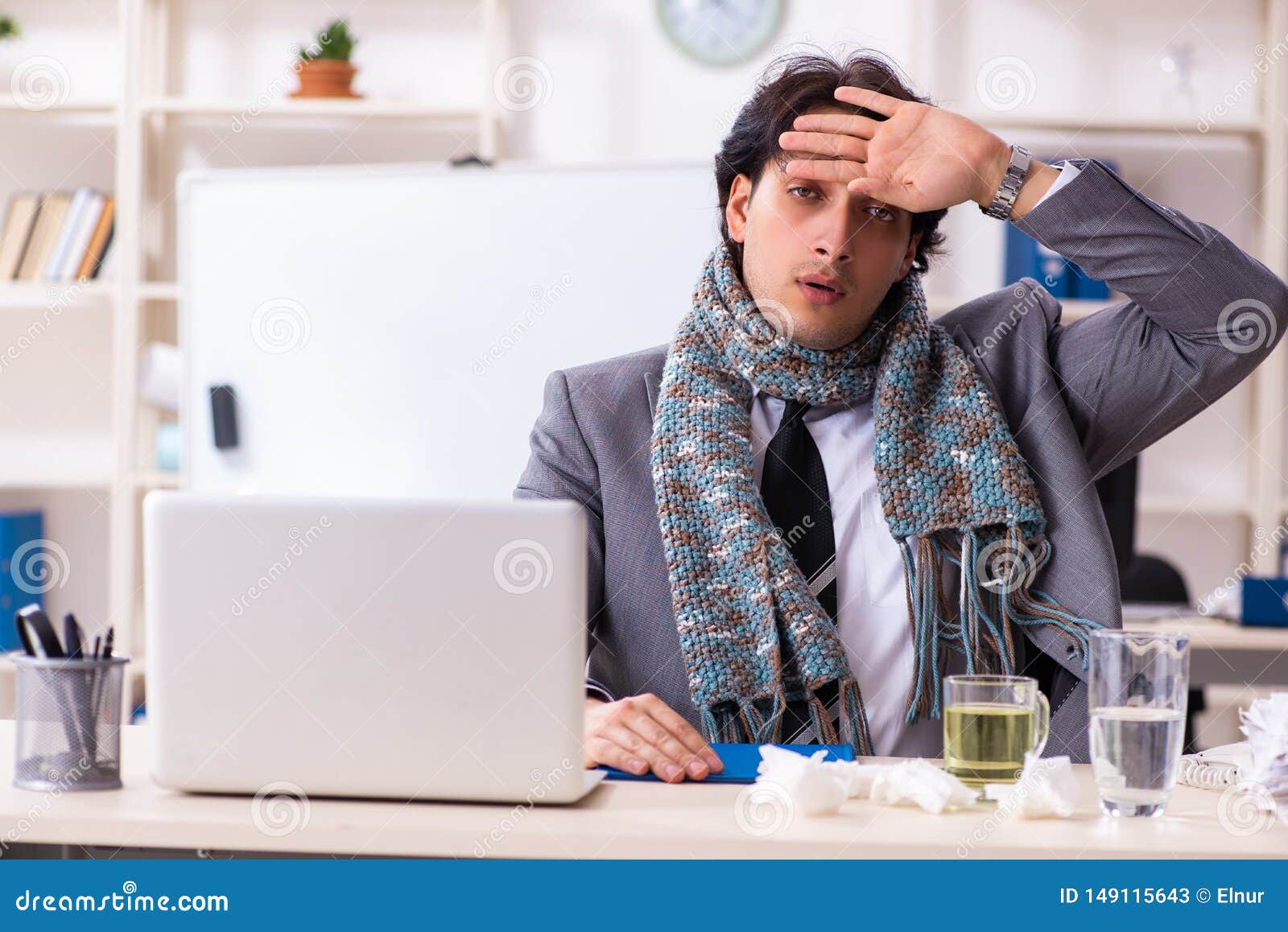 The Young Male Employee Suffering at Workplace Stock Image - Image of ...