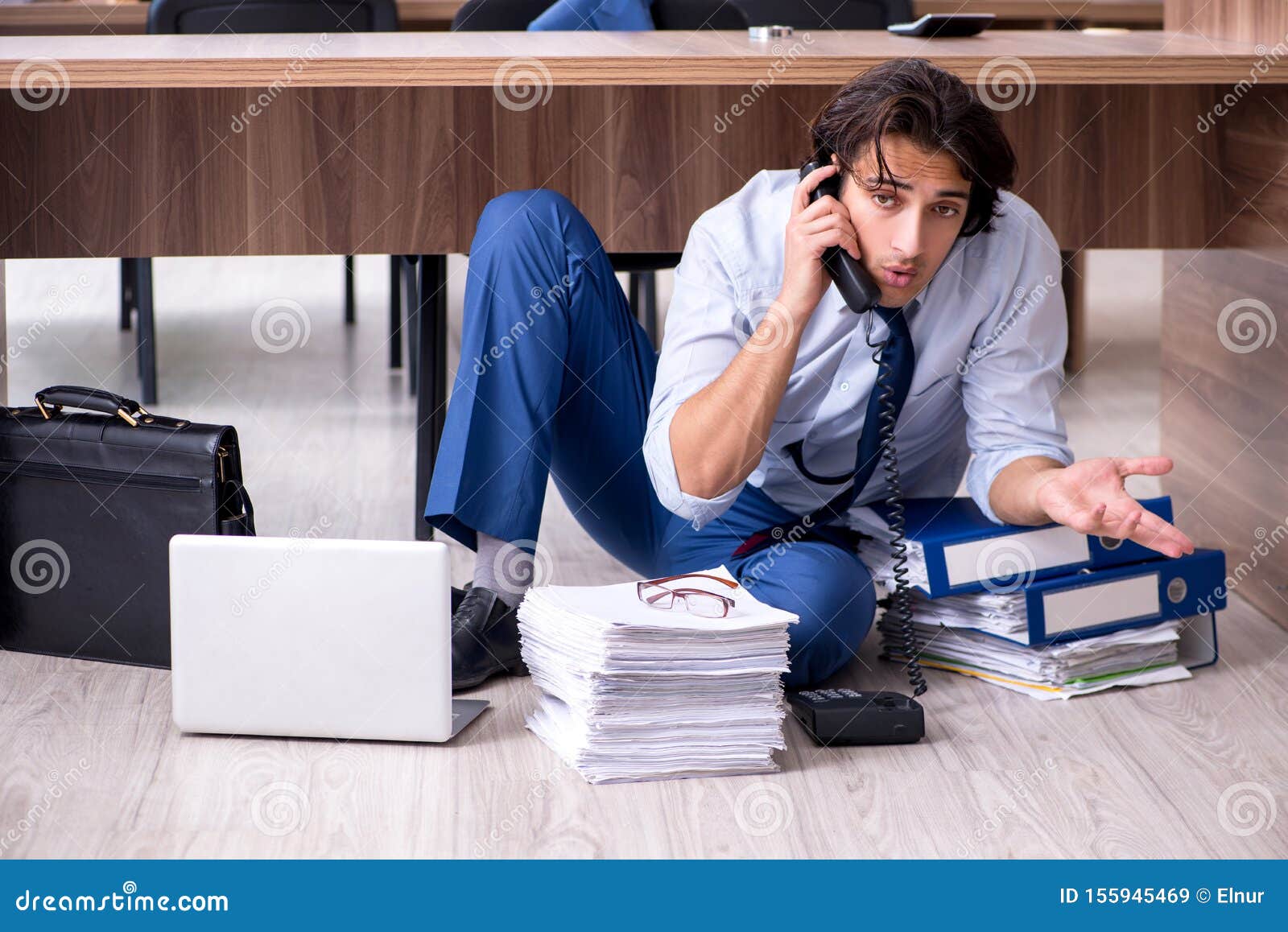 Young Male Employee and Too Many Work in the Office Stock Image - Image ...
