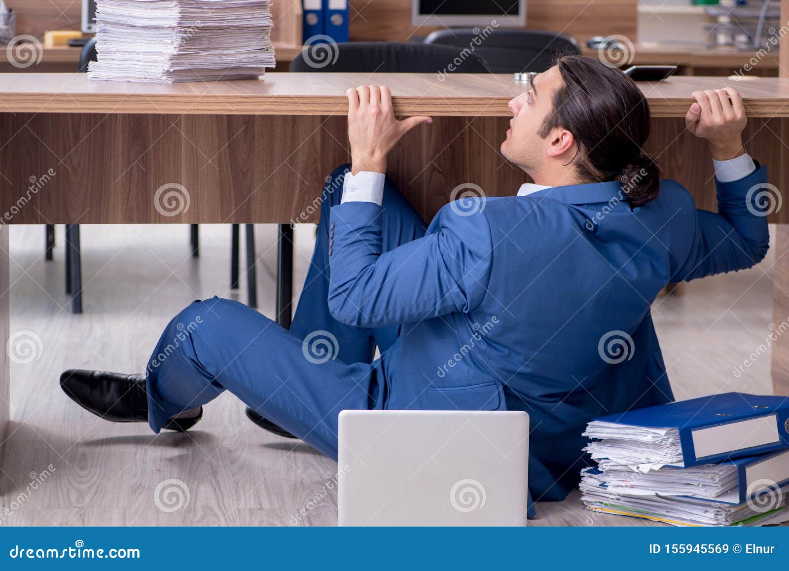 Young Male Employee and Too Many Work in the Office Stock Image - Image ...