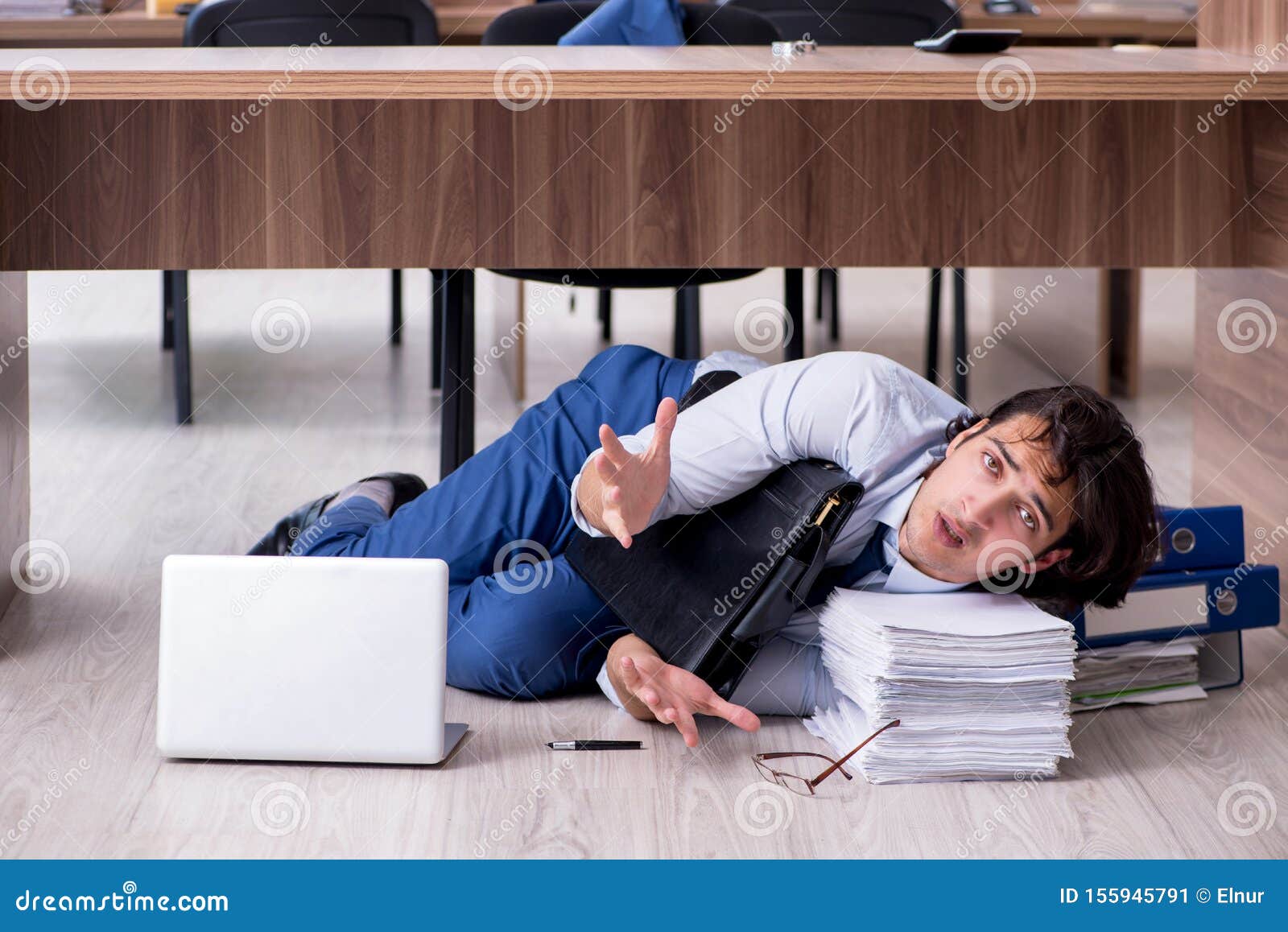 Young Male Employee and Too Many Work in the Office Stock Image - Image ...