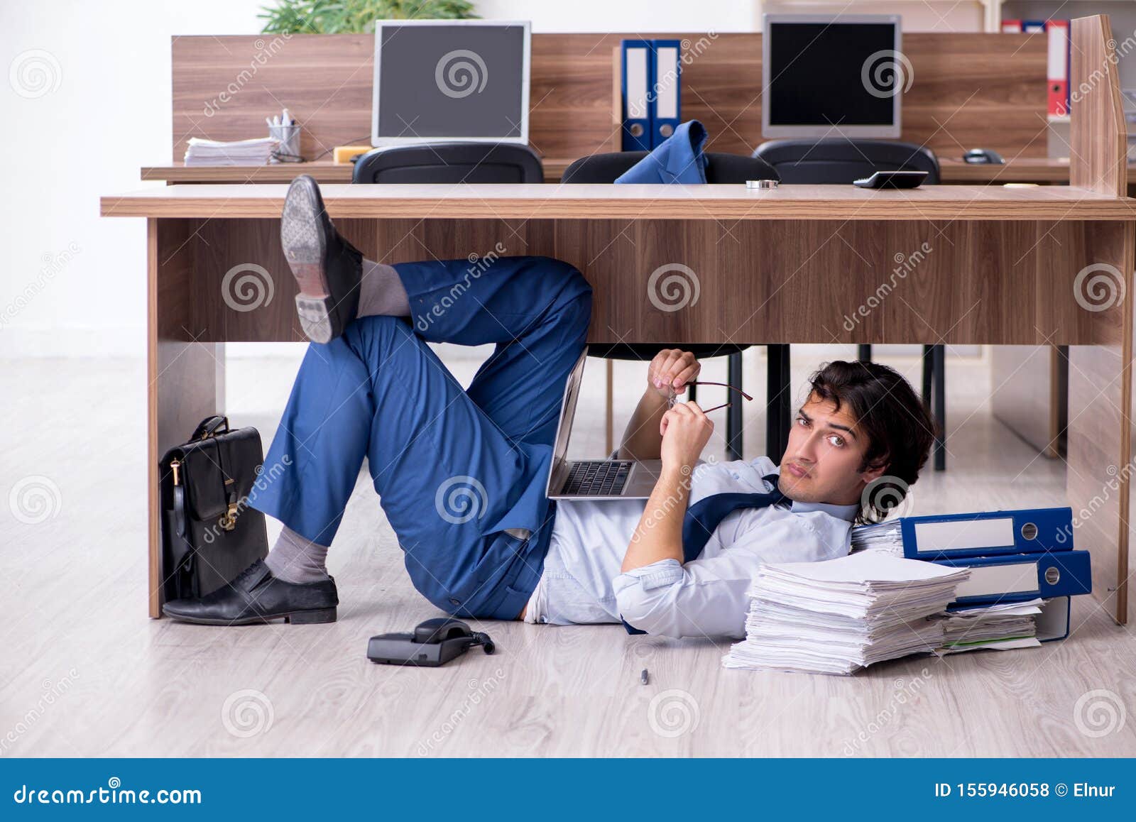 Young Male Employee and Too Many Work in the Office Stock Photo - Image ...
