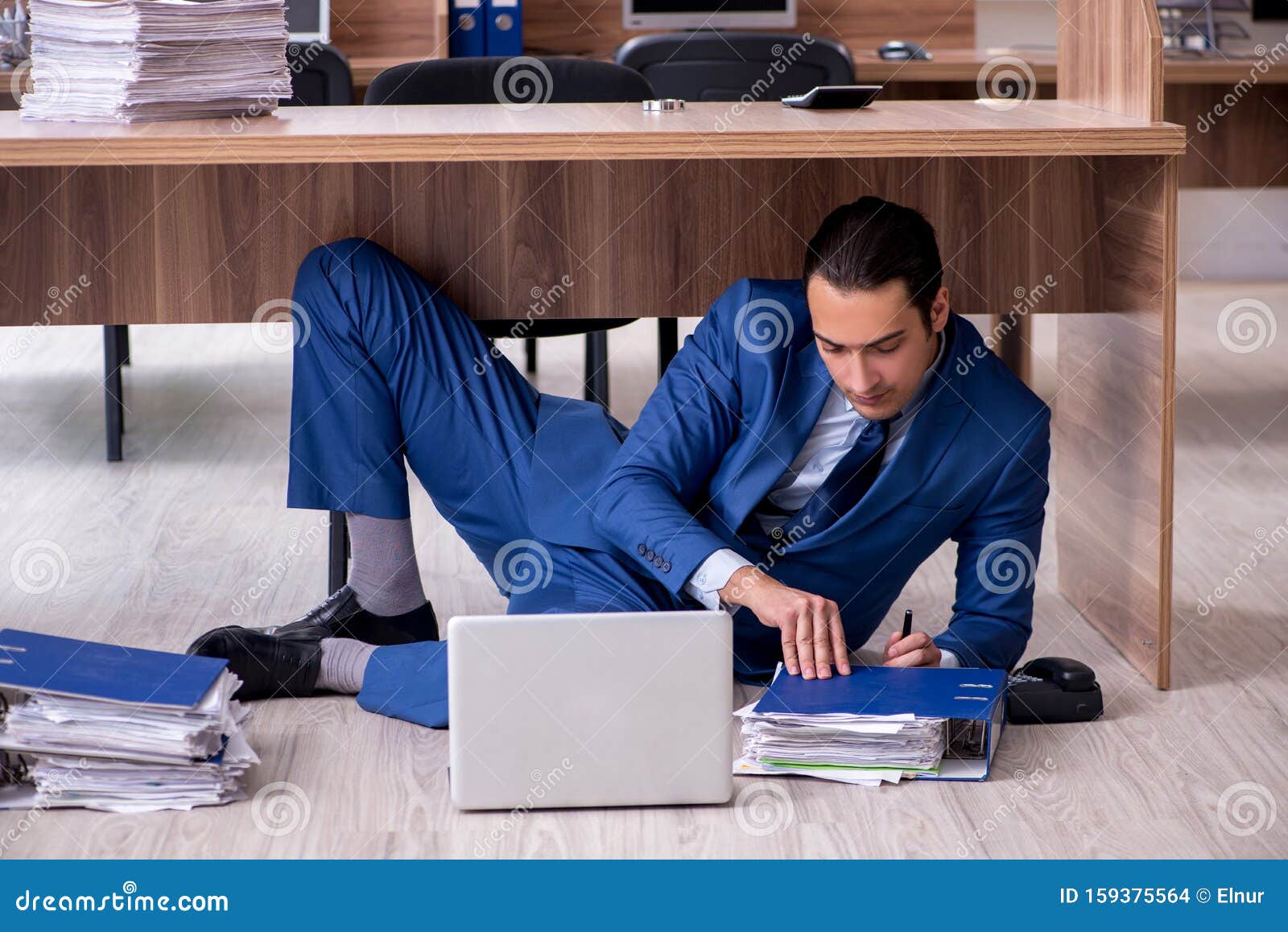 Young Male Employee and Too Many Work in the Office Stock Photo - Image ...
