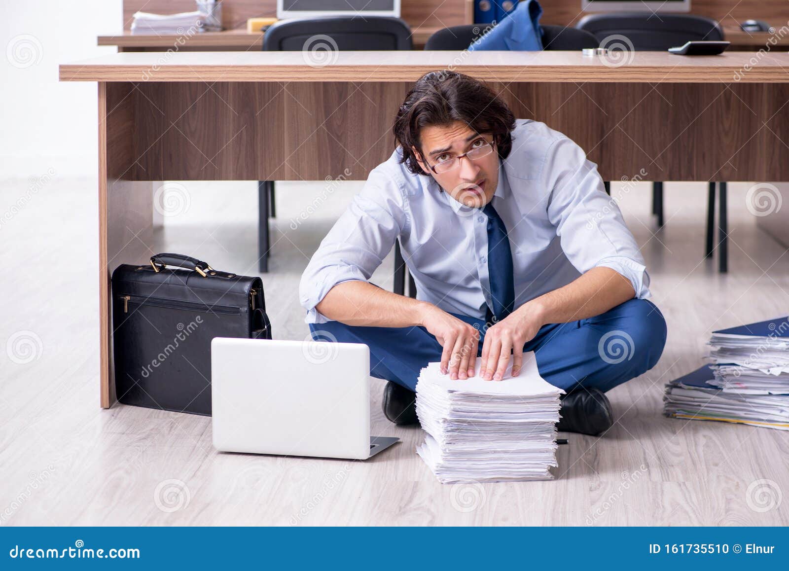 Young Male Employee and Too Many Work in the Office Stock Photo - Image ...