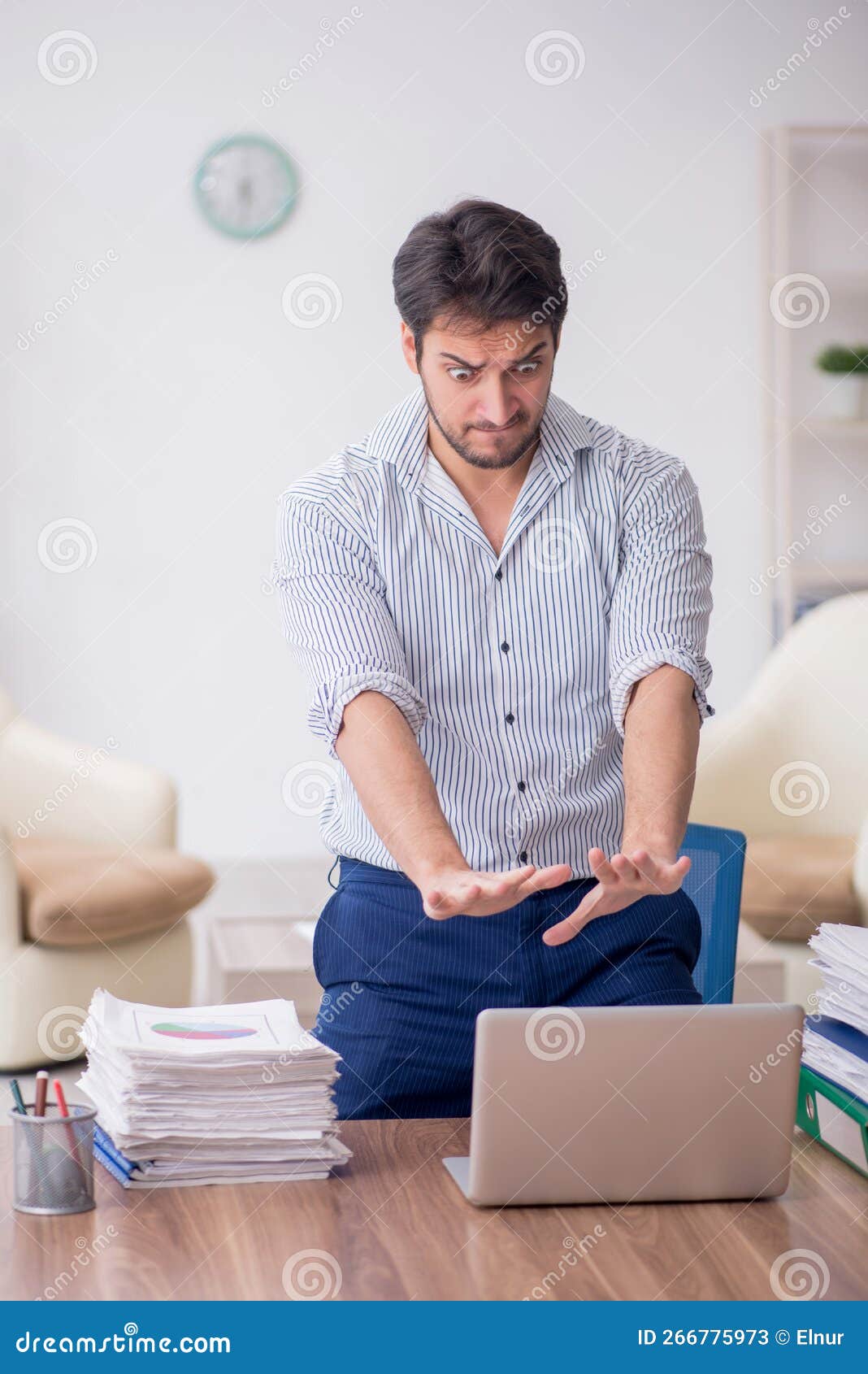 Young Male Employee and Too Much Work in the Office Stock Image - Image ...