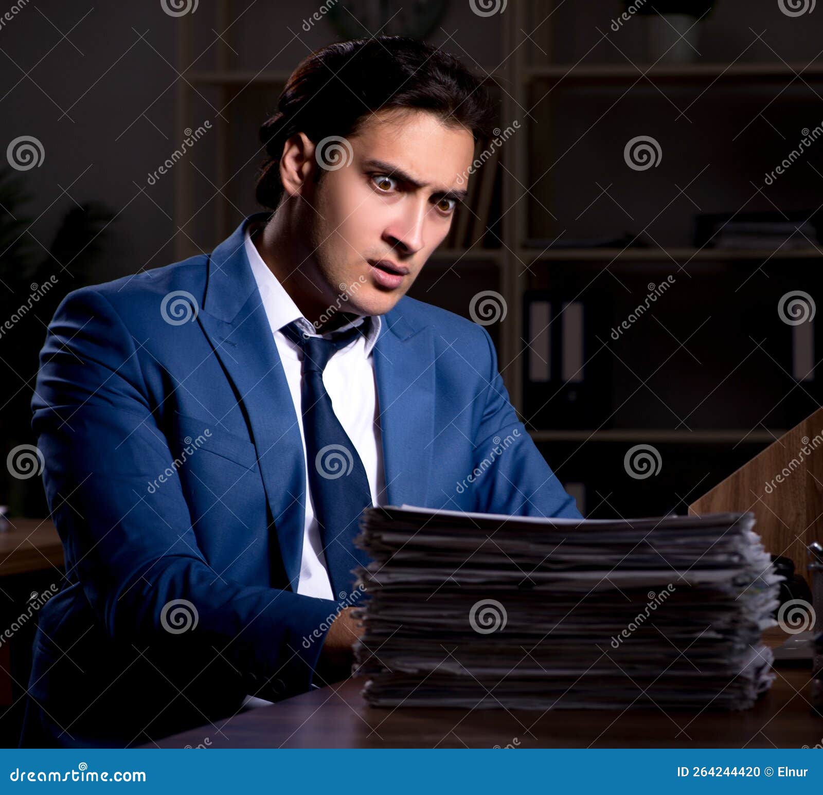 Young Male Employee Working Night in the Office Stock Photo - Image of ...