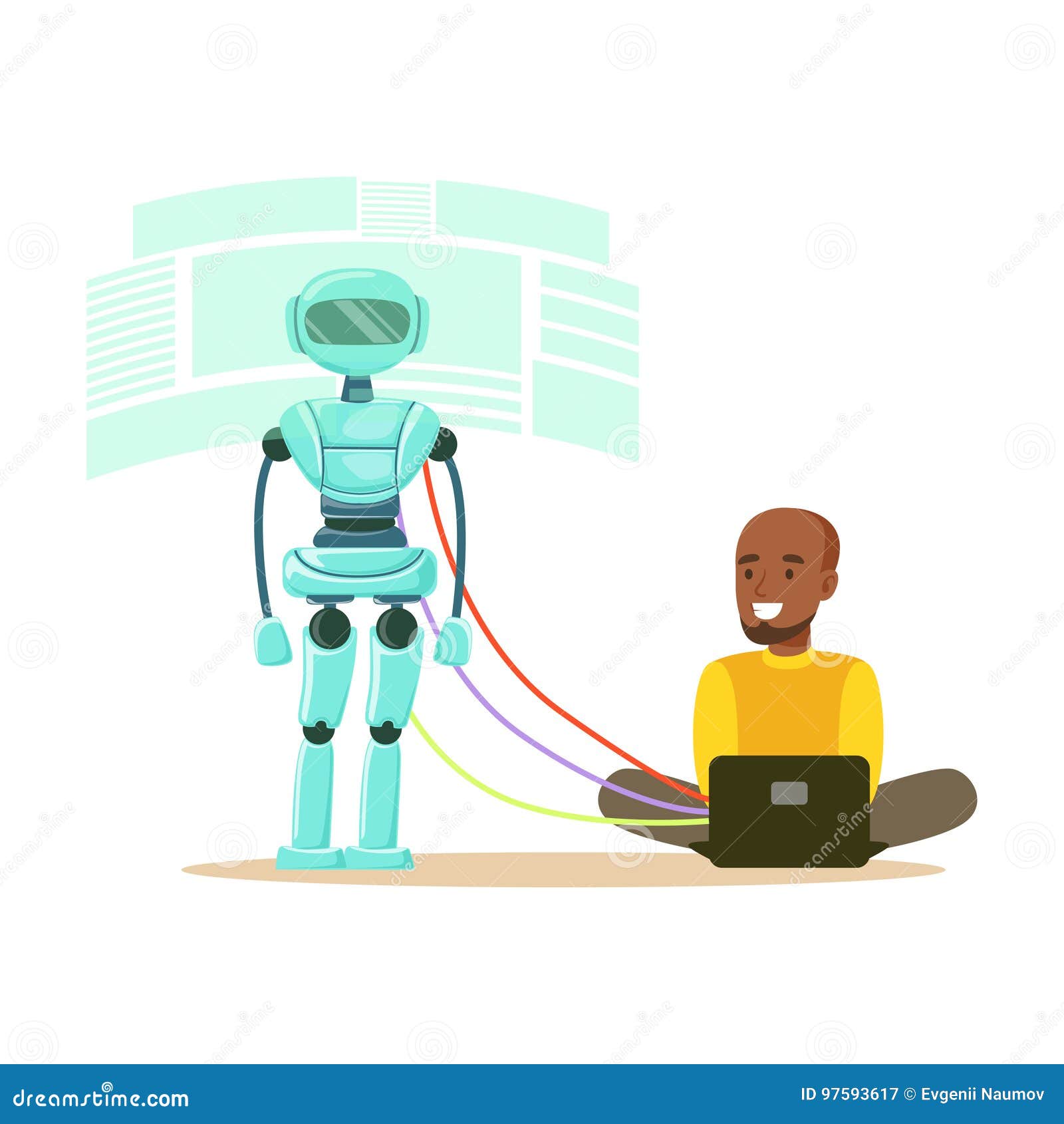 Young Male Engineer Controlling Visualization Process of Humanoid Robot ...