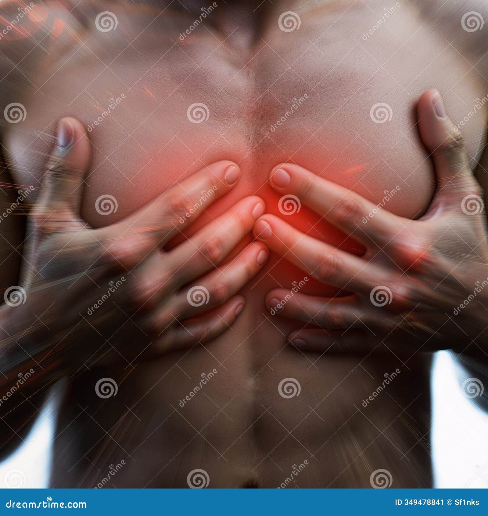 Young Male Experiencing Chest Pain with Red Radiating Effect Stock ...