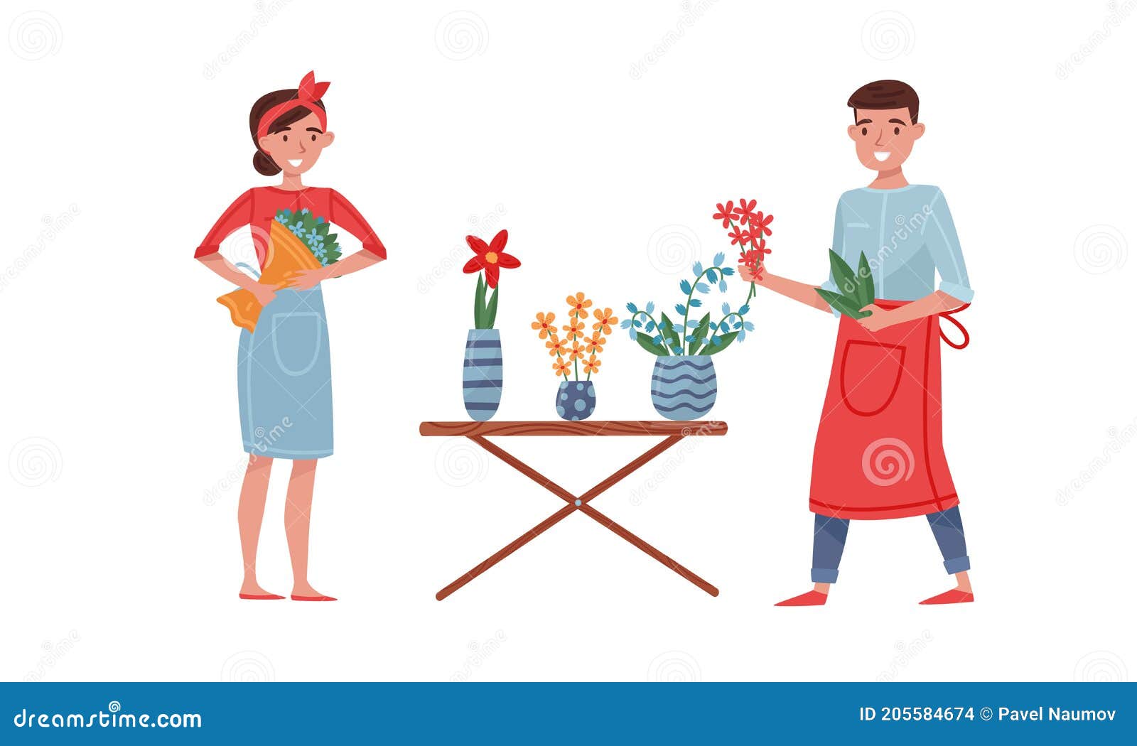 Young Male and Female Florist Arranging Bunch of Flowers for Sale ... Young Male and Female Florist Arranging Bunch of Flowers for Sale ...