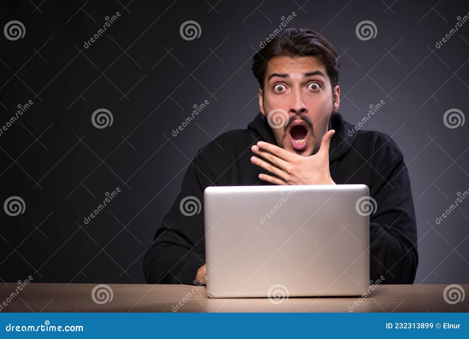 Young Male Hacker on Grey Background Stock Image - Image of freelancer ...