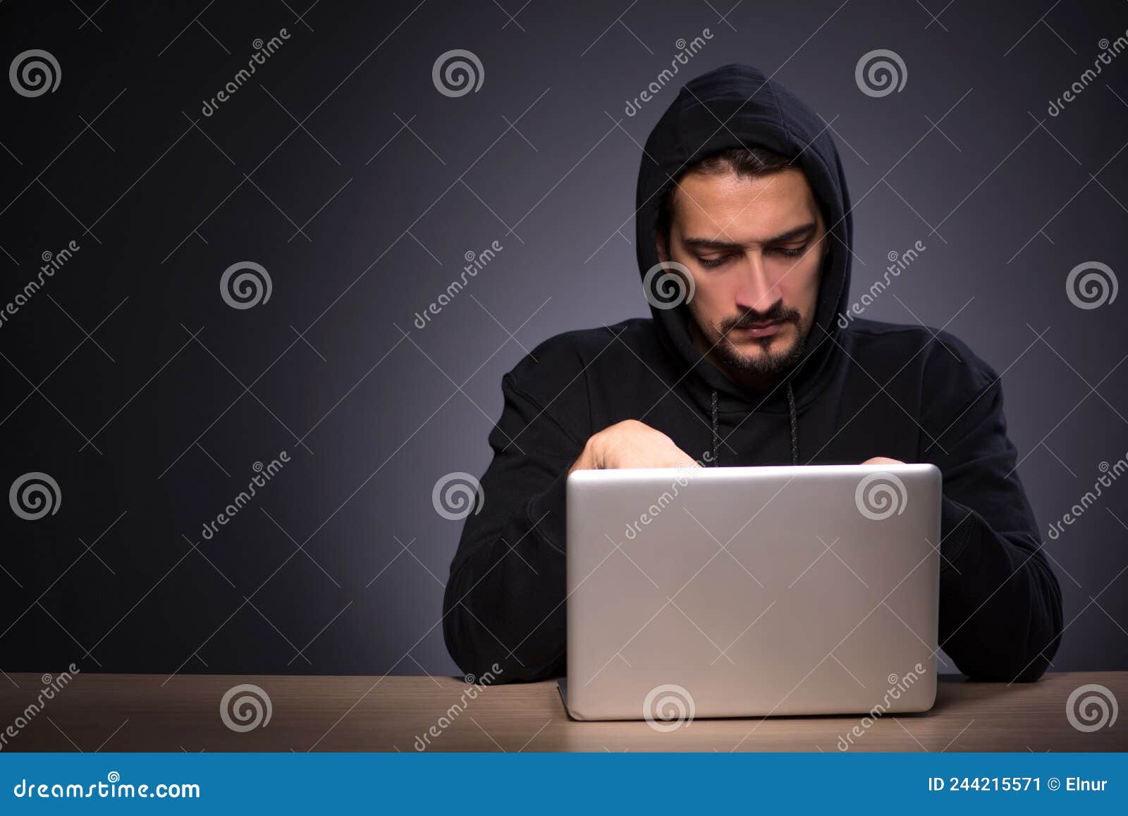 Young Male Hacker on Grey Background Stock Image - Image of business ...