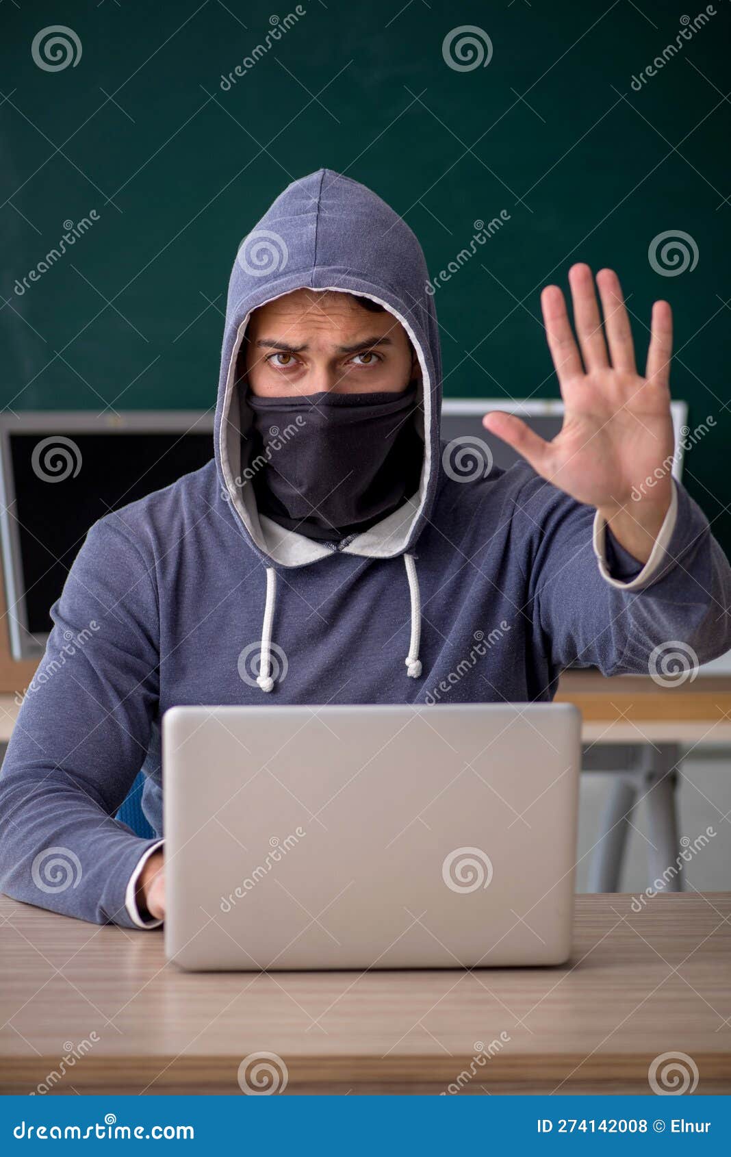 Young Male Hacker Sitting in the Classroom Stock Photo - Image of scam ...