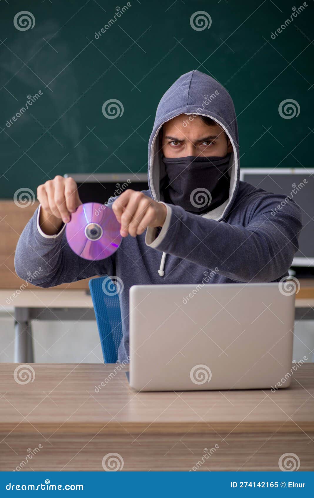 Young Male Hacker Sitting in the Classroom Stock Image - Image of ...