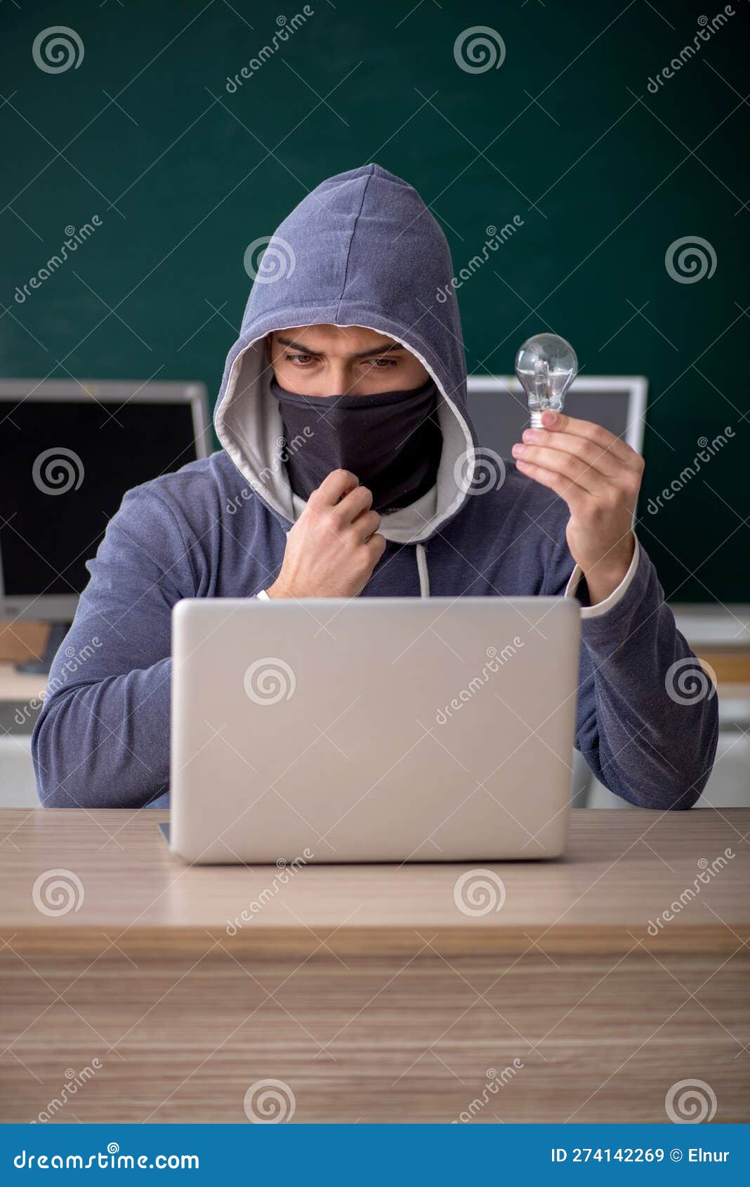 Young Male Hacker Sitting in the Classroom Stock Image - Image of ...
