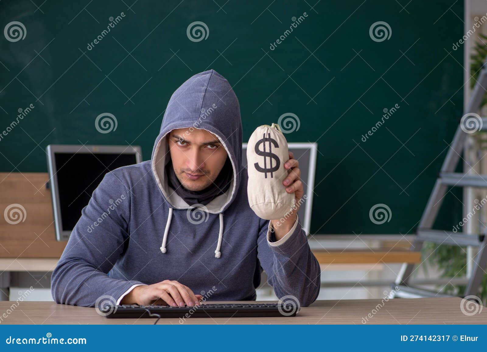 Young Male Hacker Sitting in the Classroom Stock Image - Image of ...