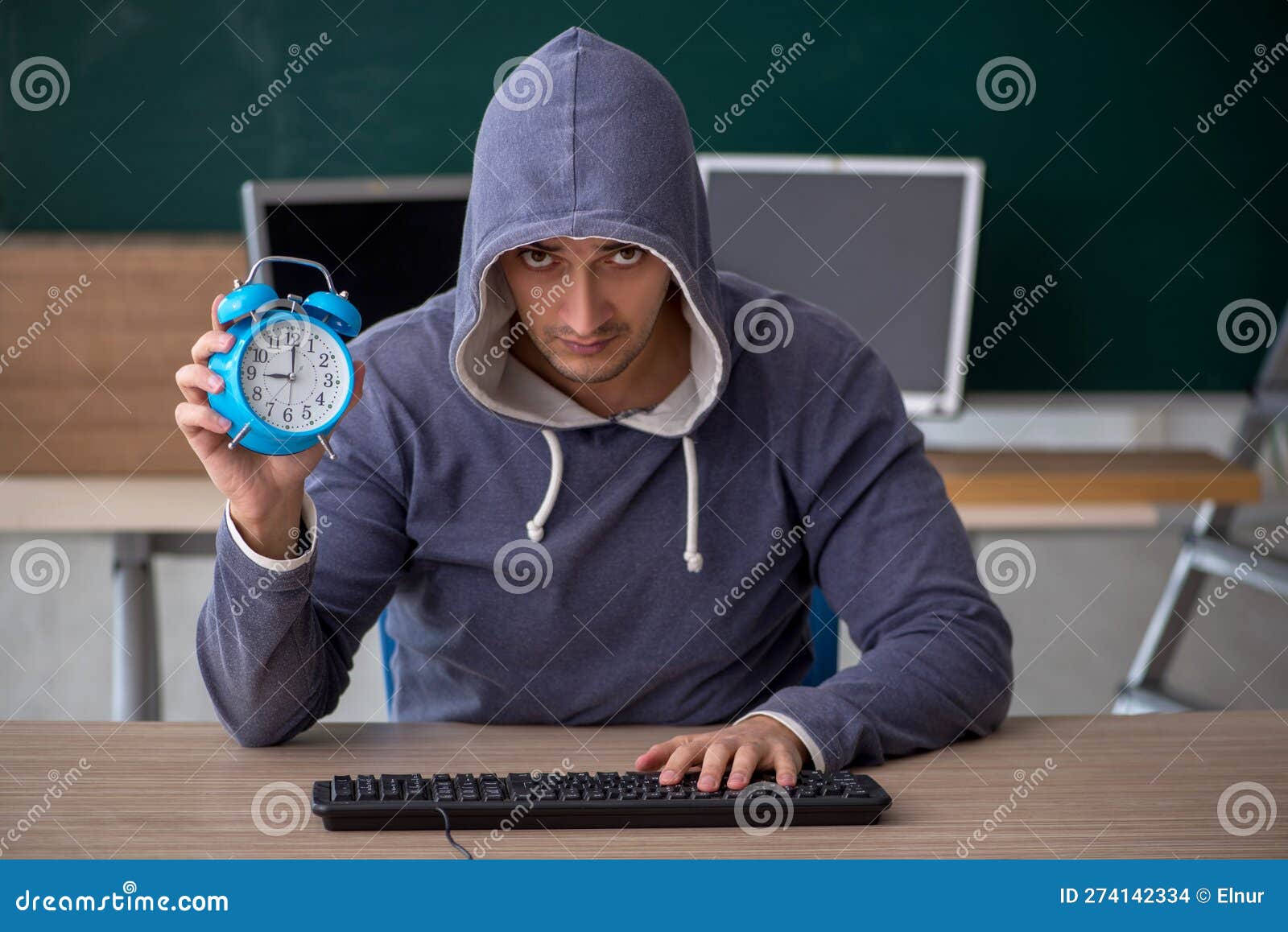 Young Male Hacker Sitting in the Classroom Stock Photo - Image of class ...