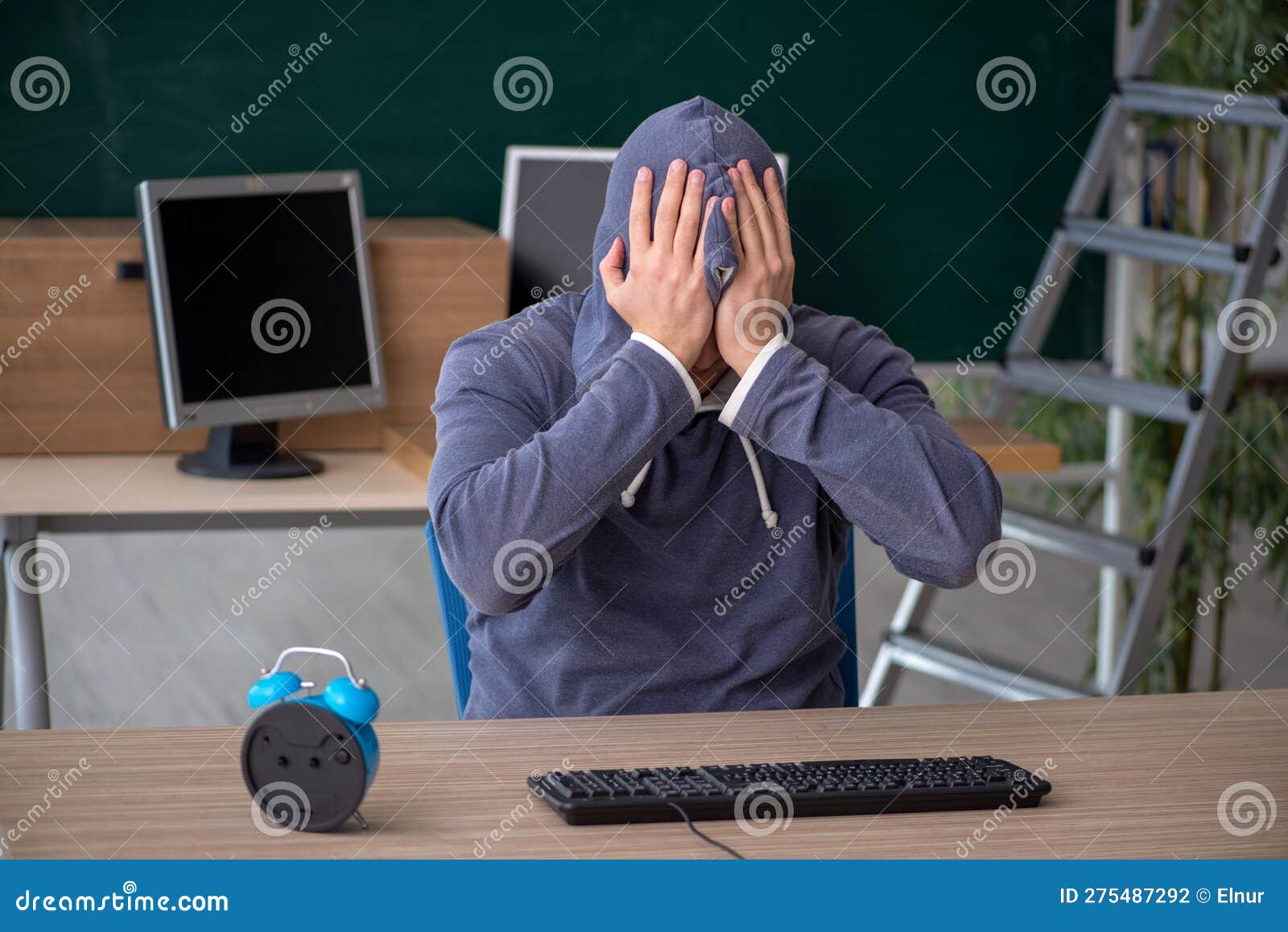 Young Male Hacker Sitting in the Classroom Stock Photo - Image of coder ...
