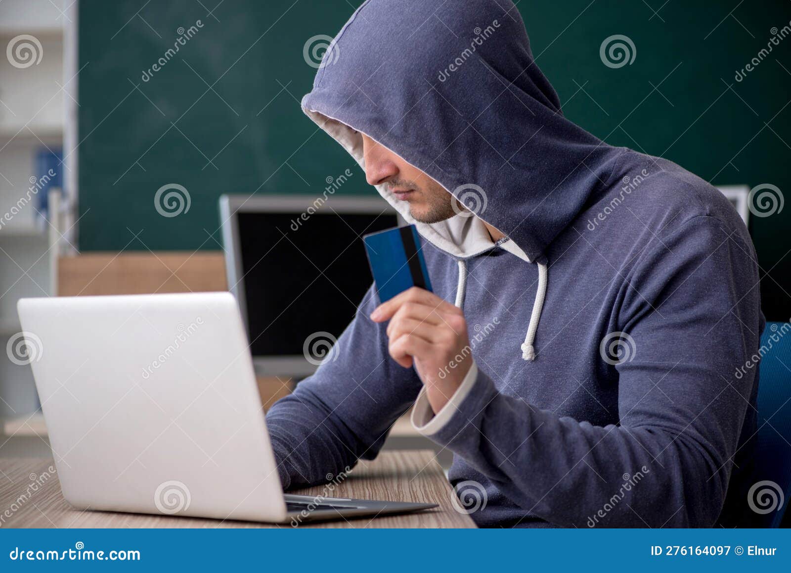 Young Male Hacker Sitting in the Classroom Stock Image - Image of ...