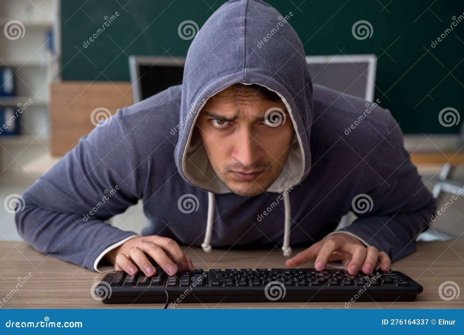 Young Male Hacker Sitting in the Classroom Stock Image - Image of cyber ...