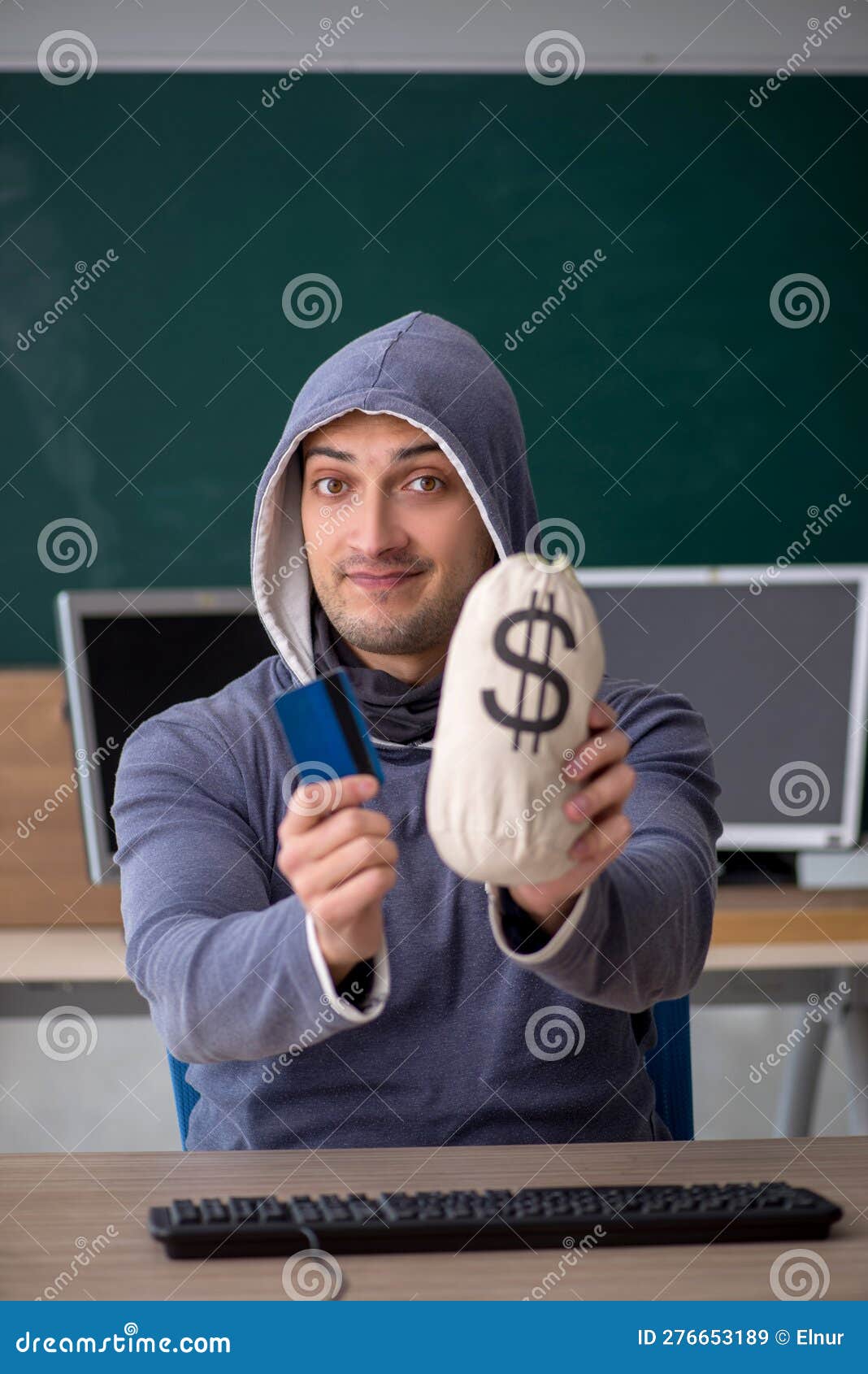 Young Male Hacker Sitting in the Classroom Stock Image - Image of card ...