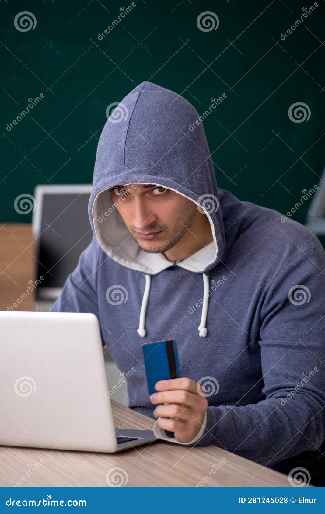 Young Male Hacker Sitting in the Classroom Stock Photo - Image of ...