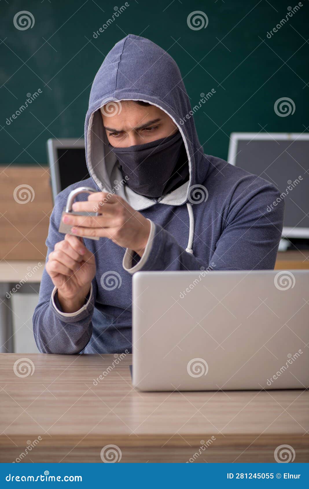 Young Male Hacker Sitting in the Classroom Stock Image - Image of young ...