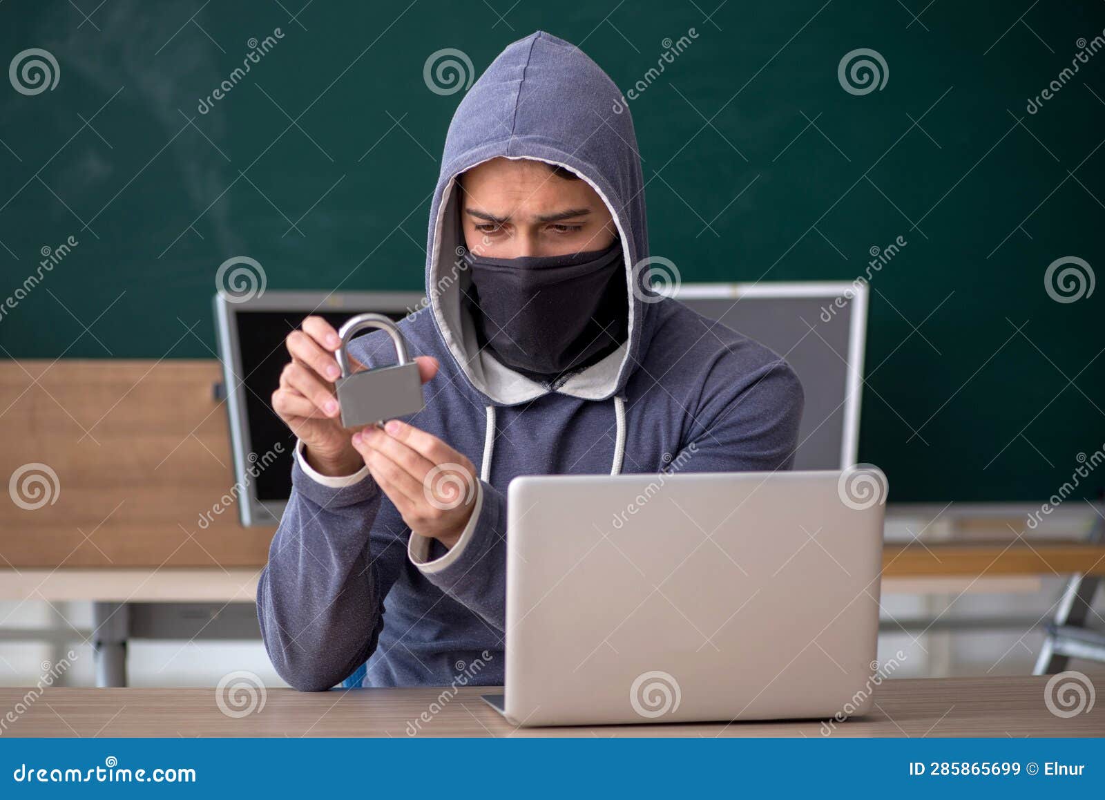 Young Male Hacker Sitting in the Classroom Stock Image - Image of hack ...
