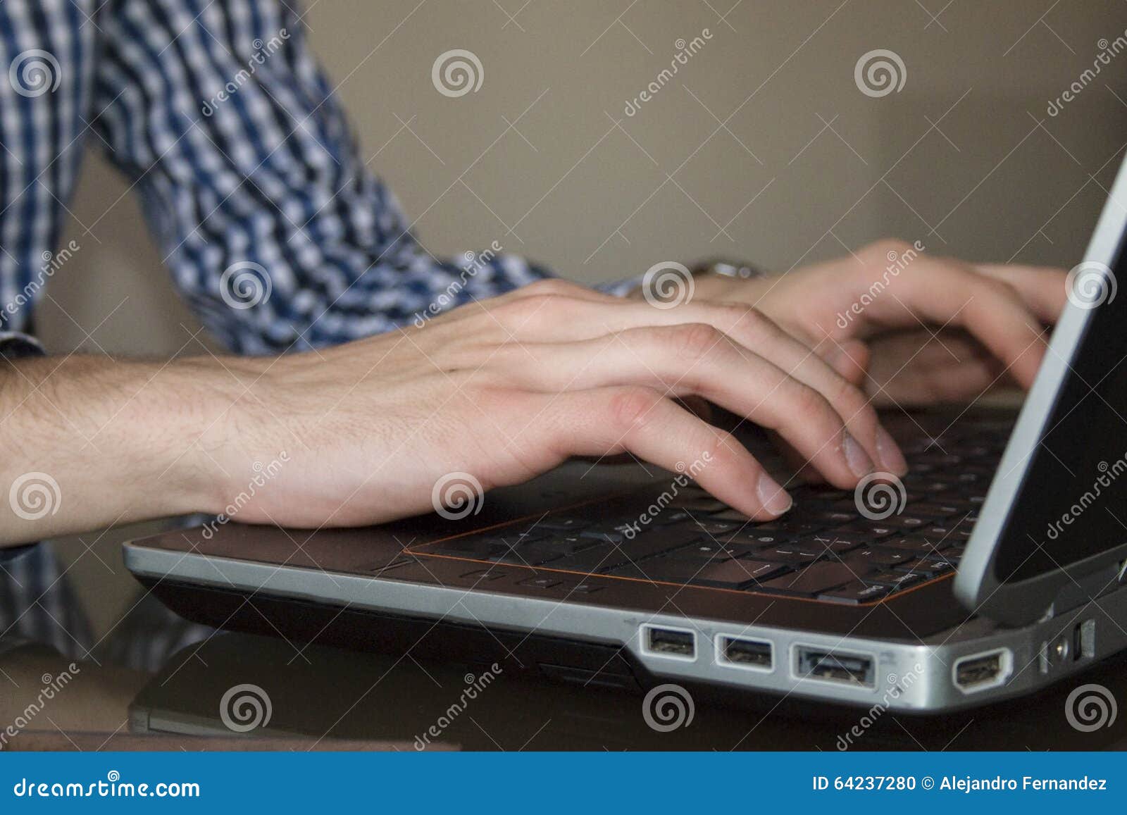 Young Male Hands Using Laptop at Office Desktop Stock Photo - Image of ...