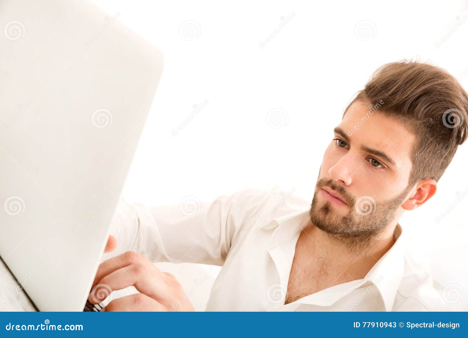 Young Male at Home with a Laptop Stock Image - Image of businessman ...