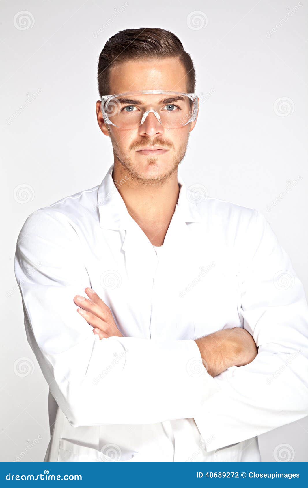 Young Male Lab Assistant with Protective Glasses Stock Photo - Image of ...
