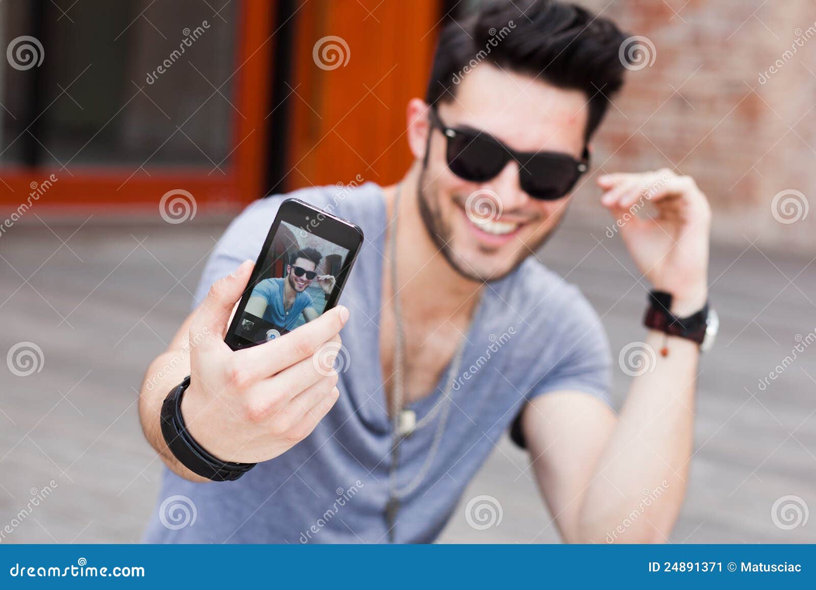 Young Male Making Self Portrait with a Smartphone Stock Image - Image ...