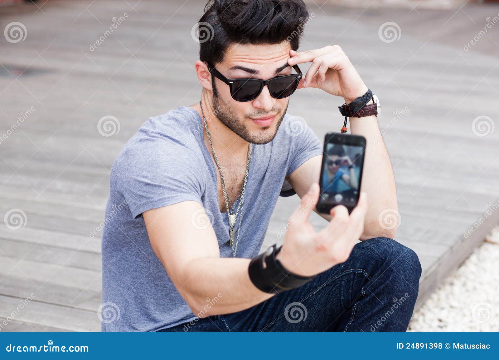 Young Male Making Self Portrait with a Smartphone Stock Photo - Image ...