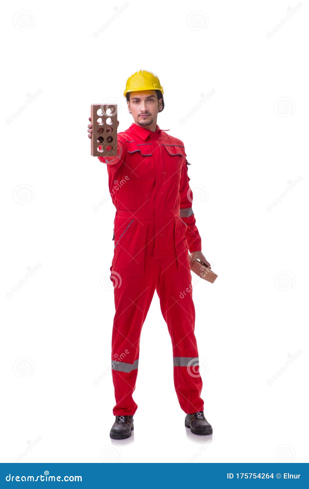 Young Male Mason with Brick Isolated on White Stock Photo - Image of ...