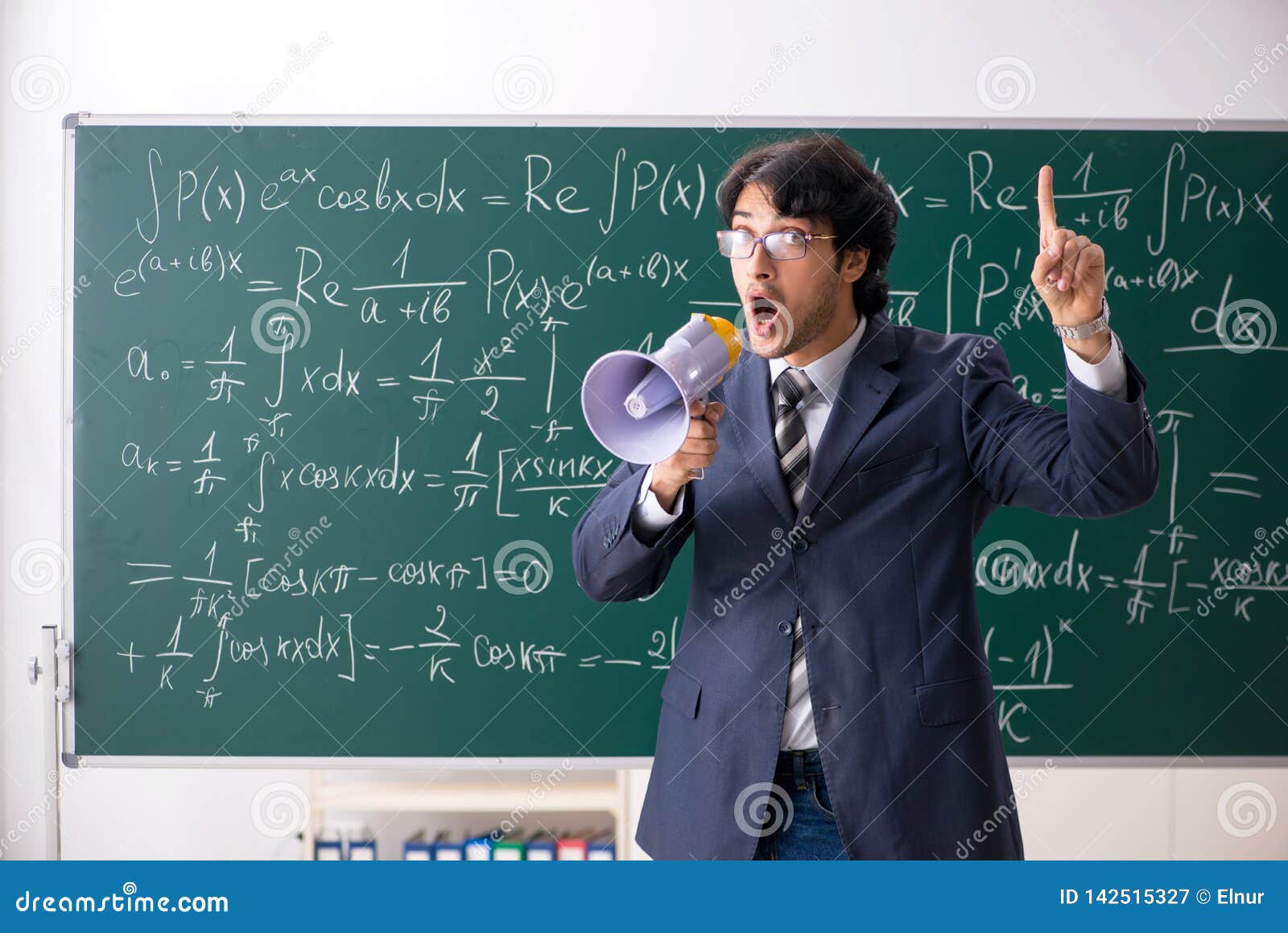 The Young Male Math Teacher in Classroom Stock Image - Image of ...