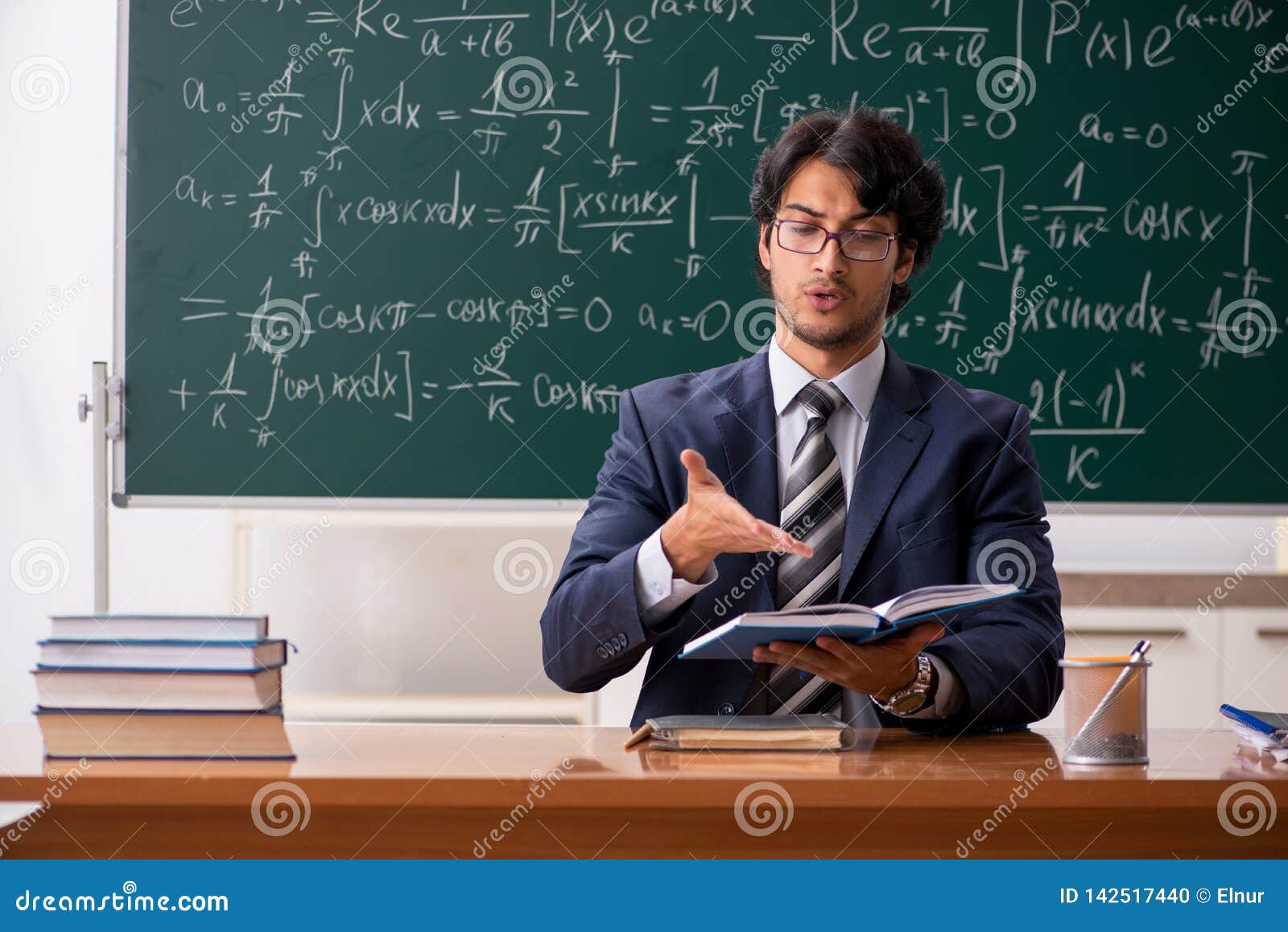 The Young Male Math Teacher in Classroom Stock Photo - Image of learn ...